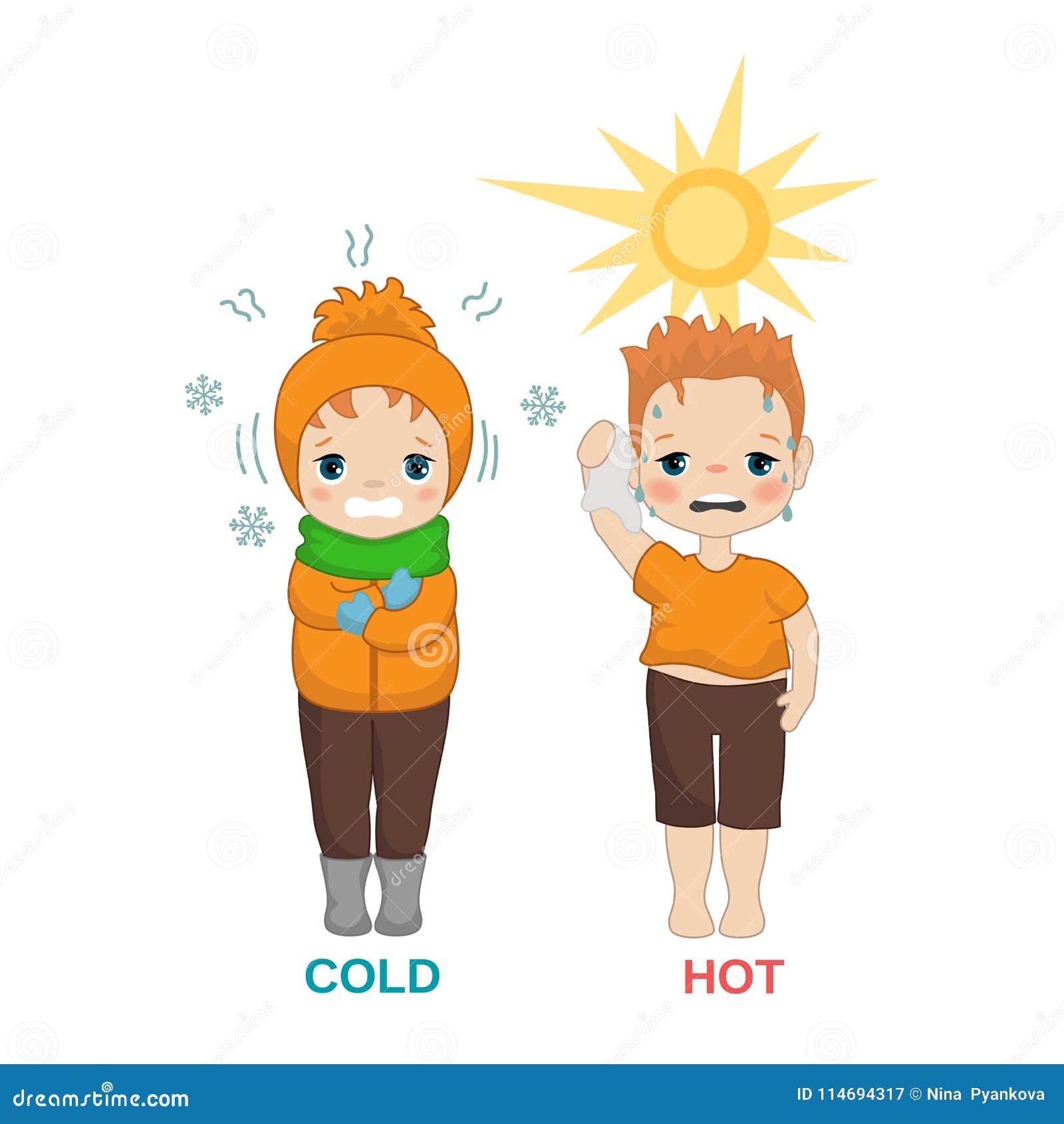 Garçon chaud et froid illustration de vecteur. Illustration du fonte ...