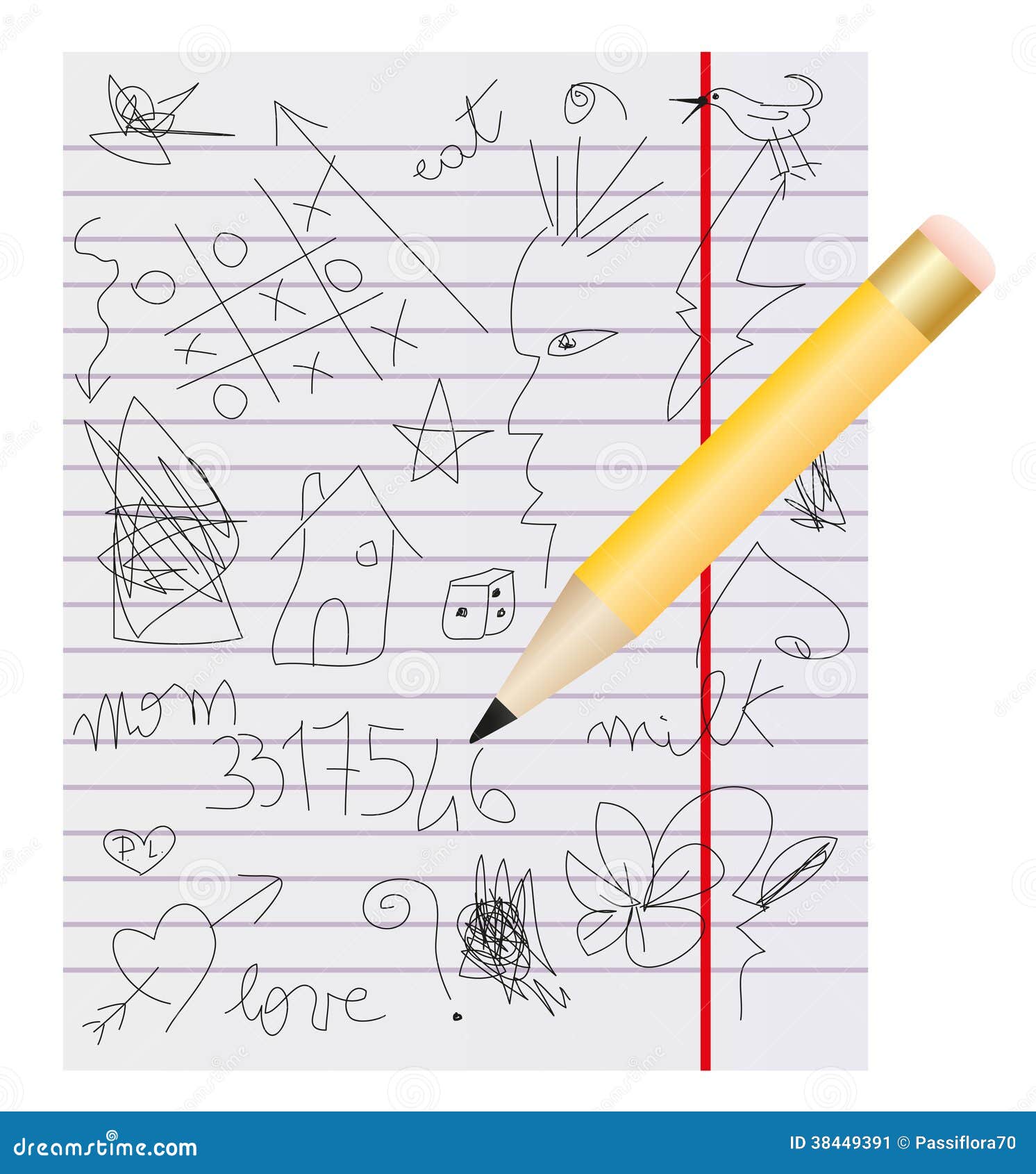 Garabatos en el cuaderno ilustración del vector. Ilustración de escuela - 38449391