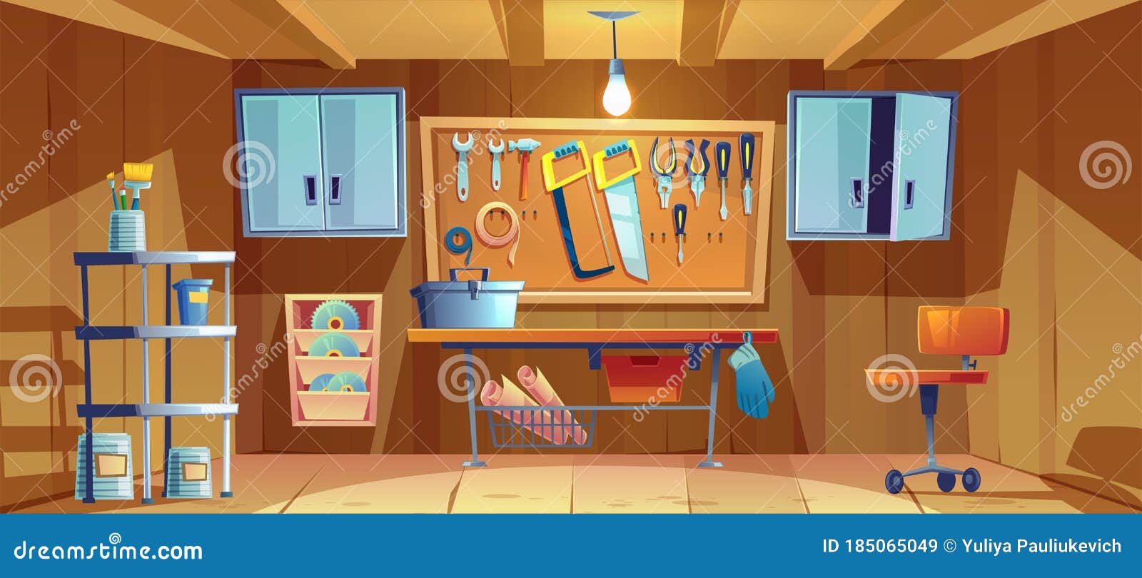 Garage Interior with Instruments for Repair Works Stock Vector ...