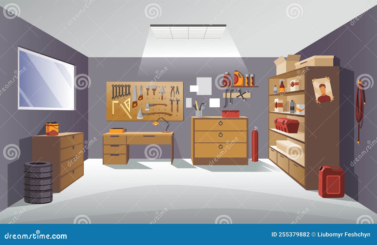 Garage Interior with Instruments, Tools for Carpentry and Repair Works ...