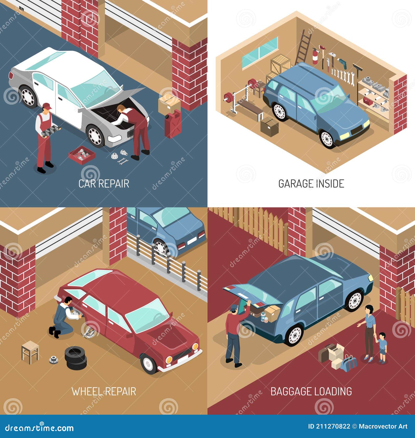 Garage Isometric Design Concept Stock Vector - Illustration of inside ...
