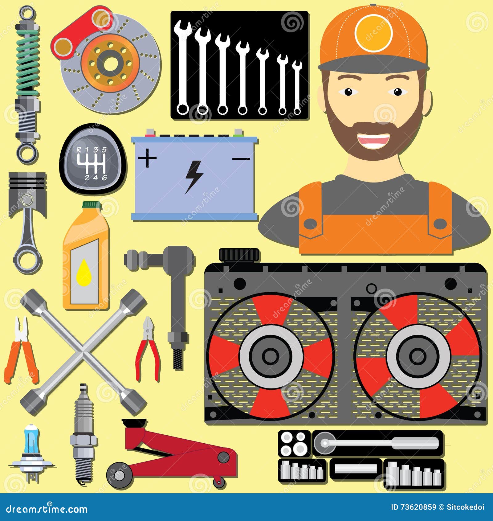 Mechanic Cartoon Stopwatch On For The Race Vector Illustration ...