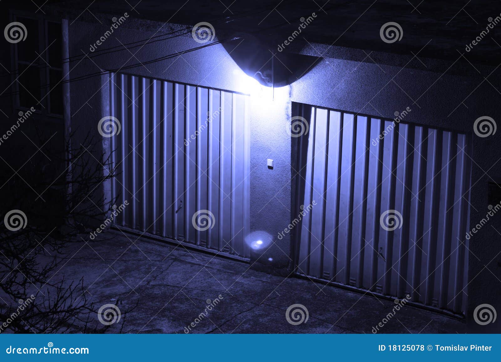 Garage at night stock photo. Image of garage, residential - 18125078