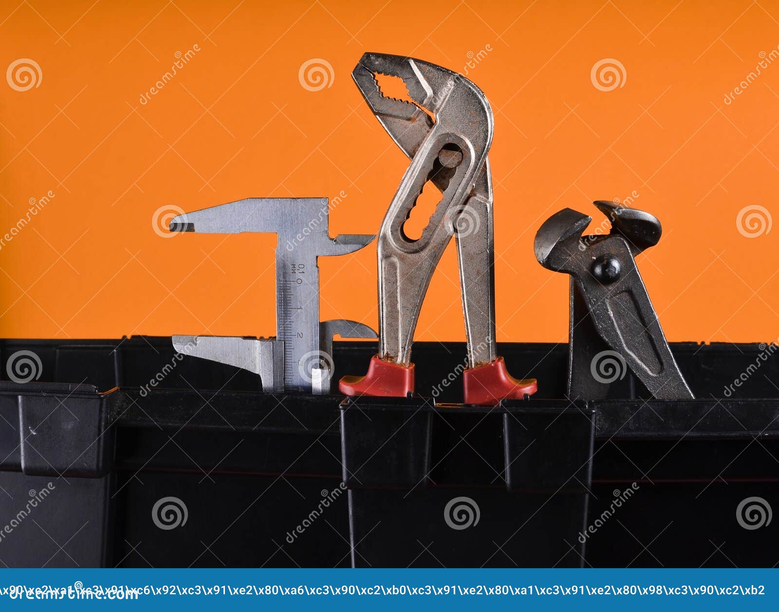 Garage Plastic Tool Box With Working Tools Isolated On A Yellow Royalty ...