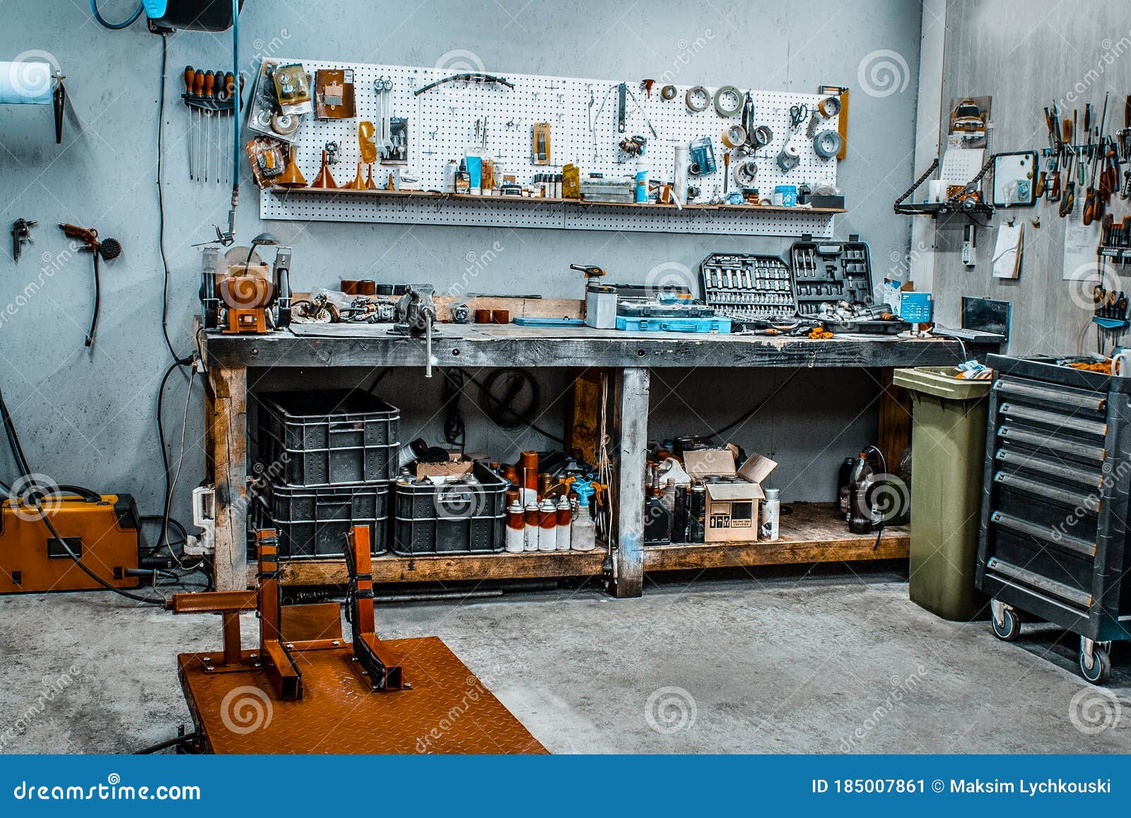 Garage, Service Zone for Repairing Motorcycles Stock Image - Image of ...