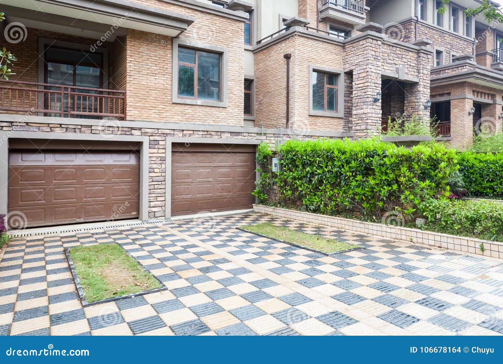 Garage in suburban house stock photo. Image of design - 106678164