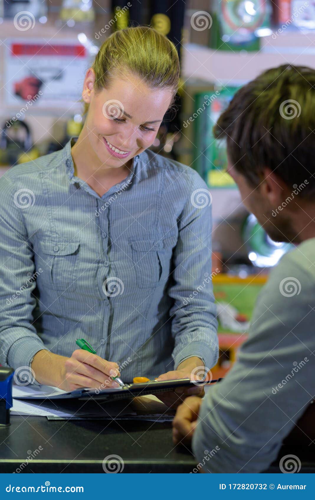 Garage Worker Receptionist with Client Stock Photo - Image of auto ...