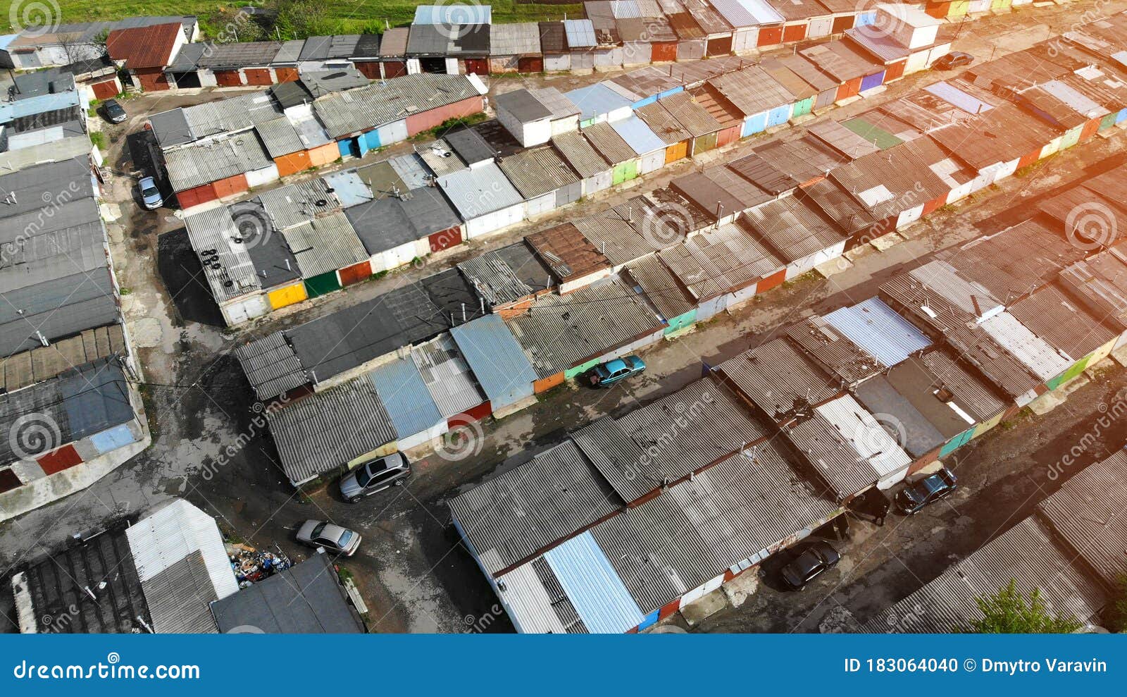 Garages. Aerial stock photo. Image of street, construction - 183064040