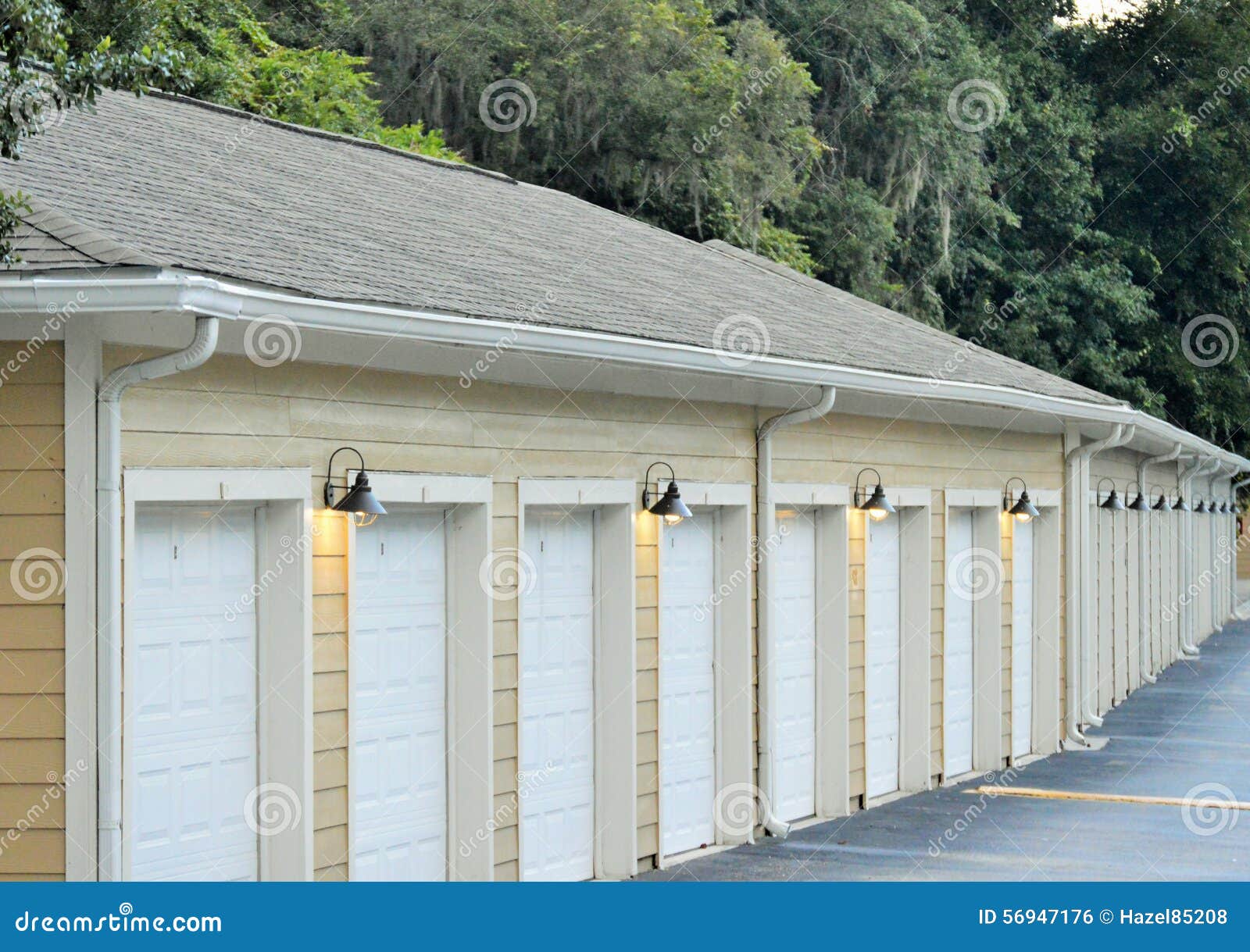 Garages in a row stock photo. Image of lights, doors - 56947176