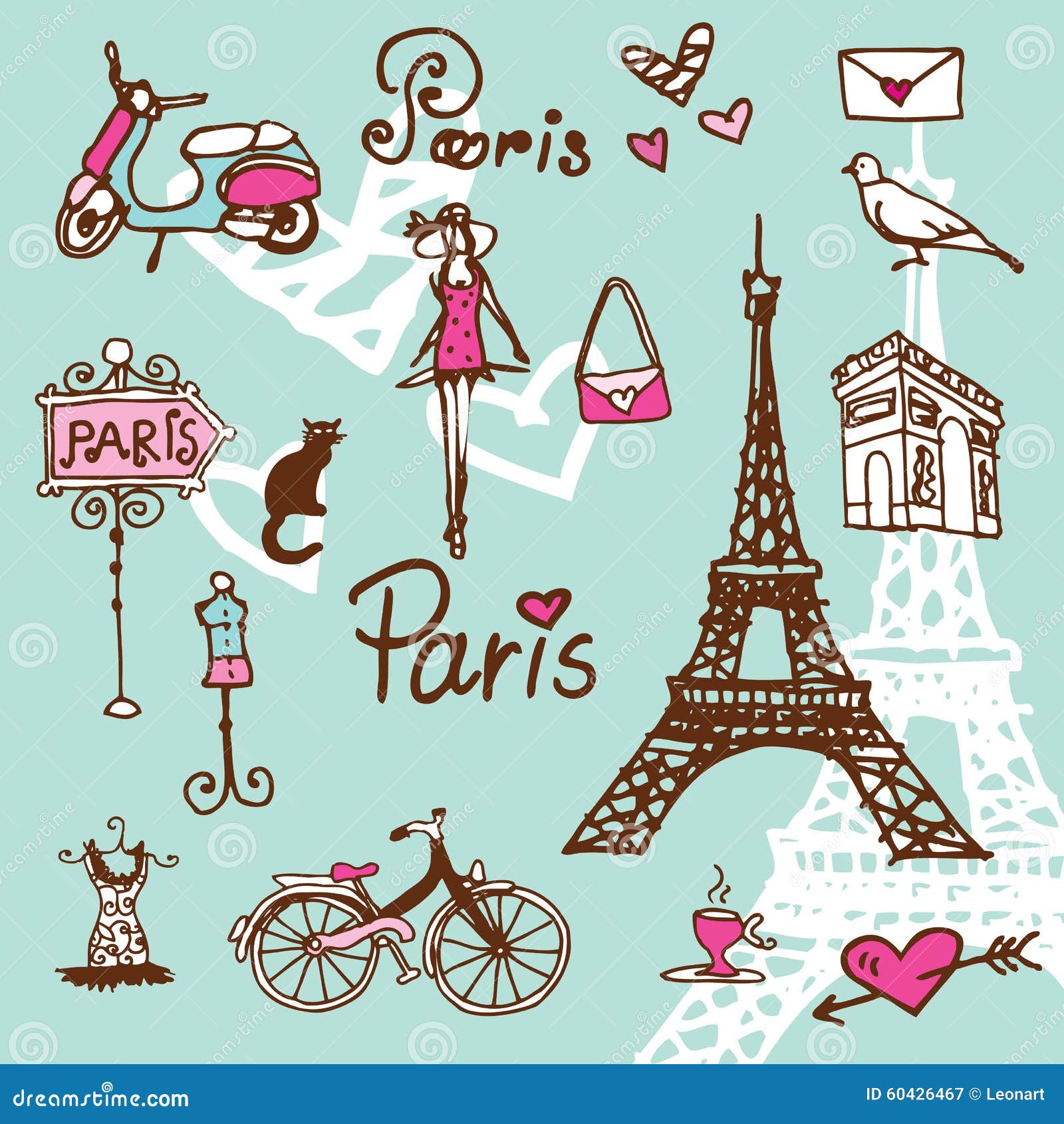 Garatuja Dos Símbolos De Paris - Fundo Ilustração do Vetor - Ilustração ...