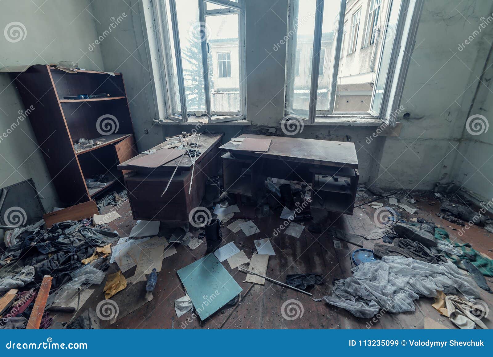 Garbage in abandoned room stock image. Image of interior - 113235099