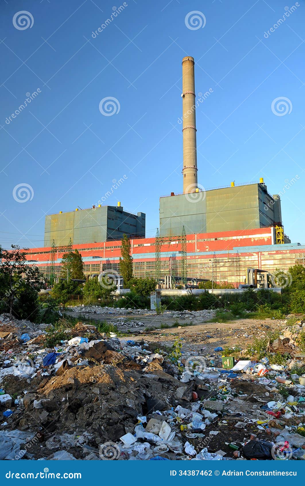 Garbage around a factory stock photo. Image of plants - 34387462