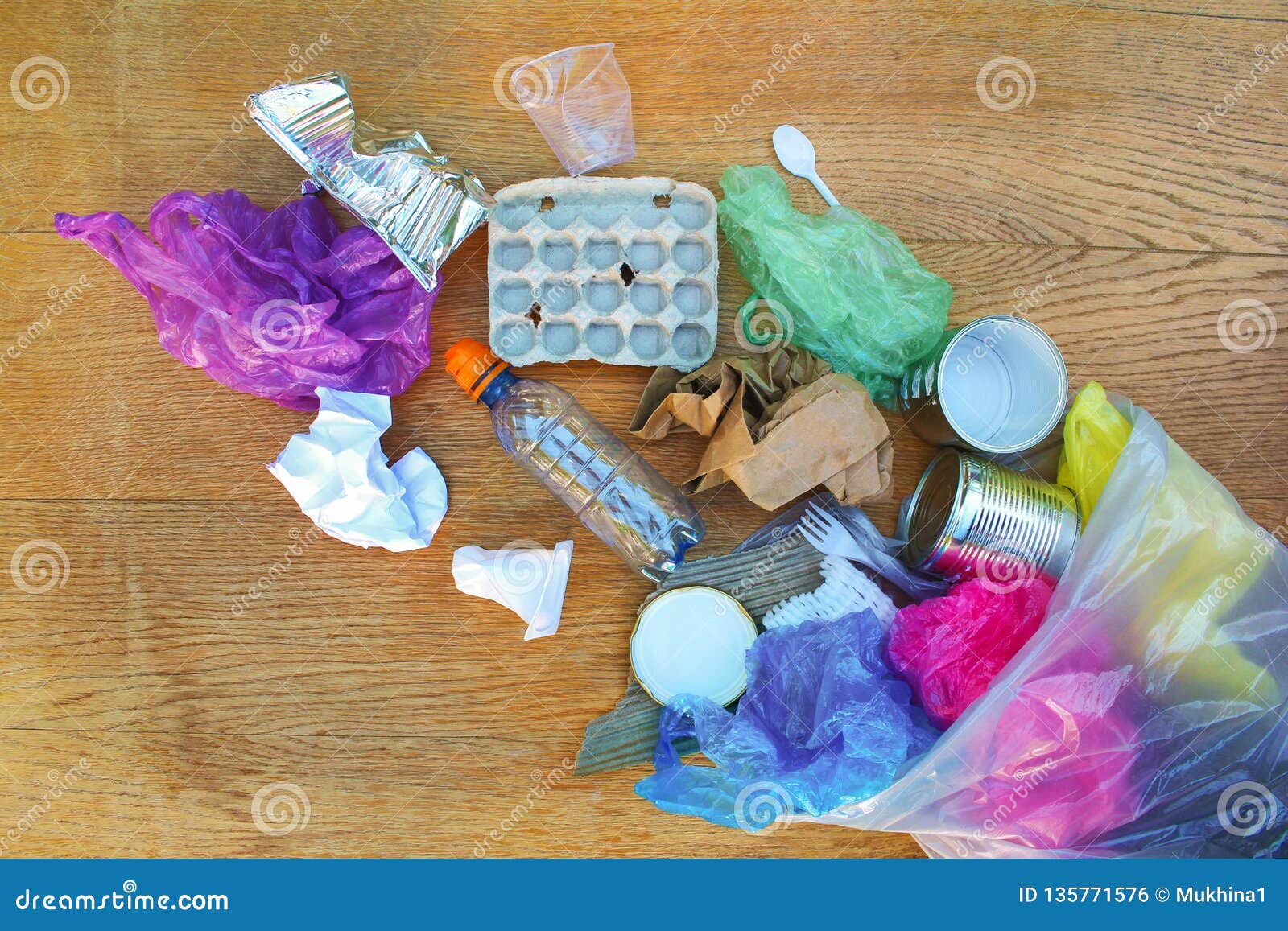Garbage Bag with Different Trash. Top View Stock Photo - Image of ...