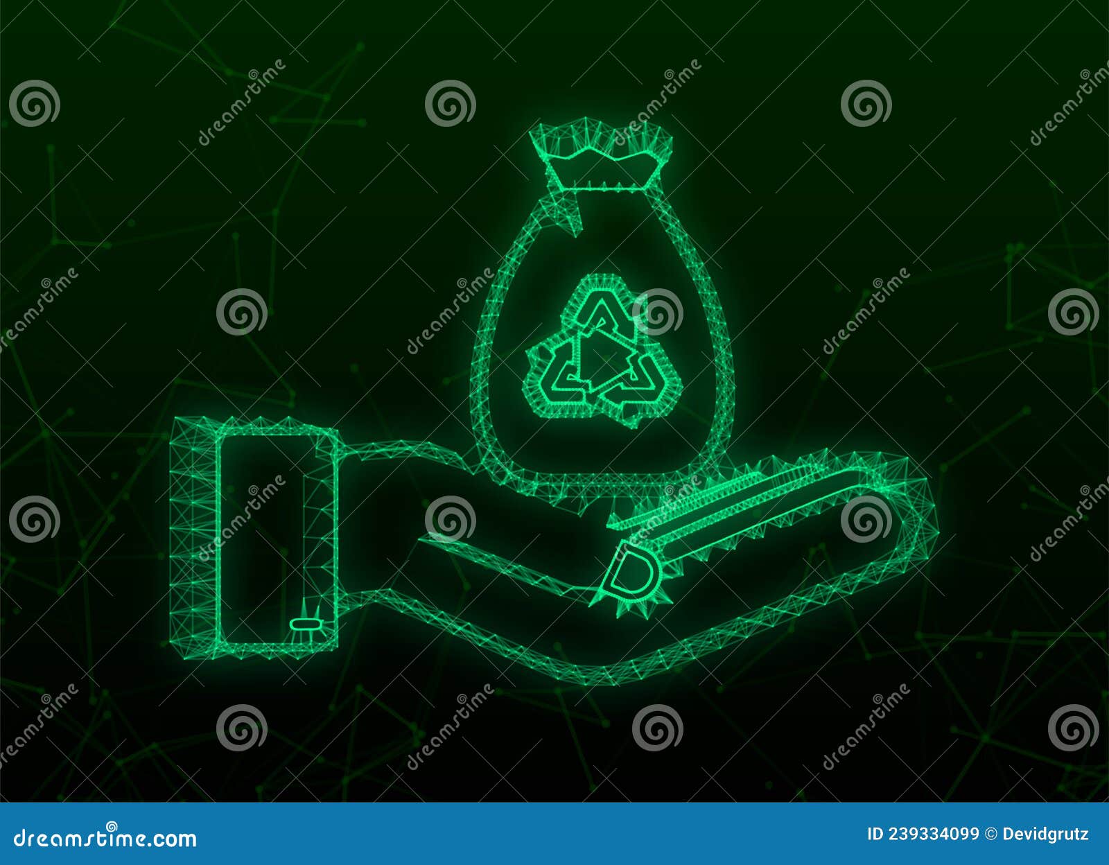 Garbage Bag in Hands Icon. Plexus Trash Bag. Vector Stock Illustration ...