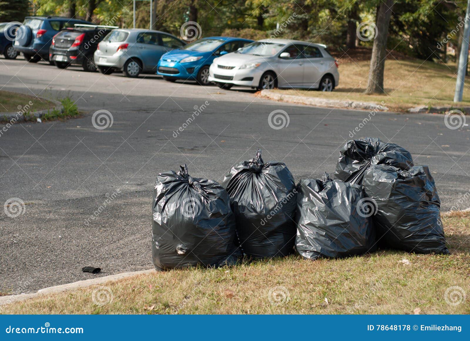 Garbage bags on roadside stock photo. Image of outdoors - 78648178