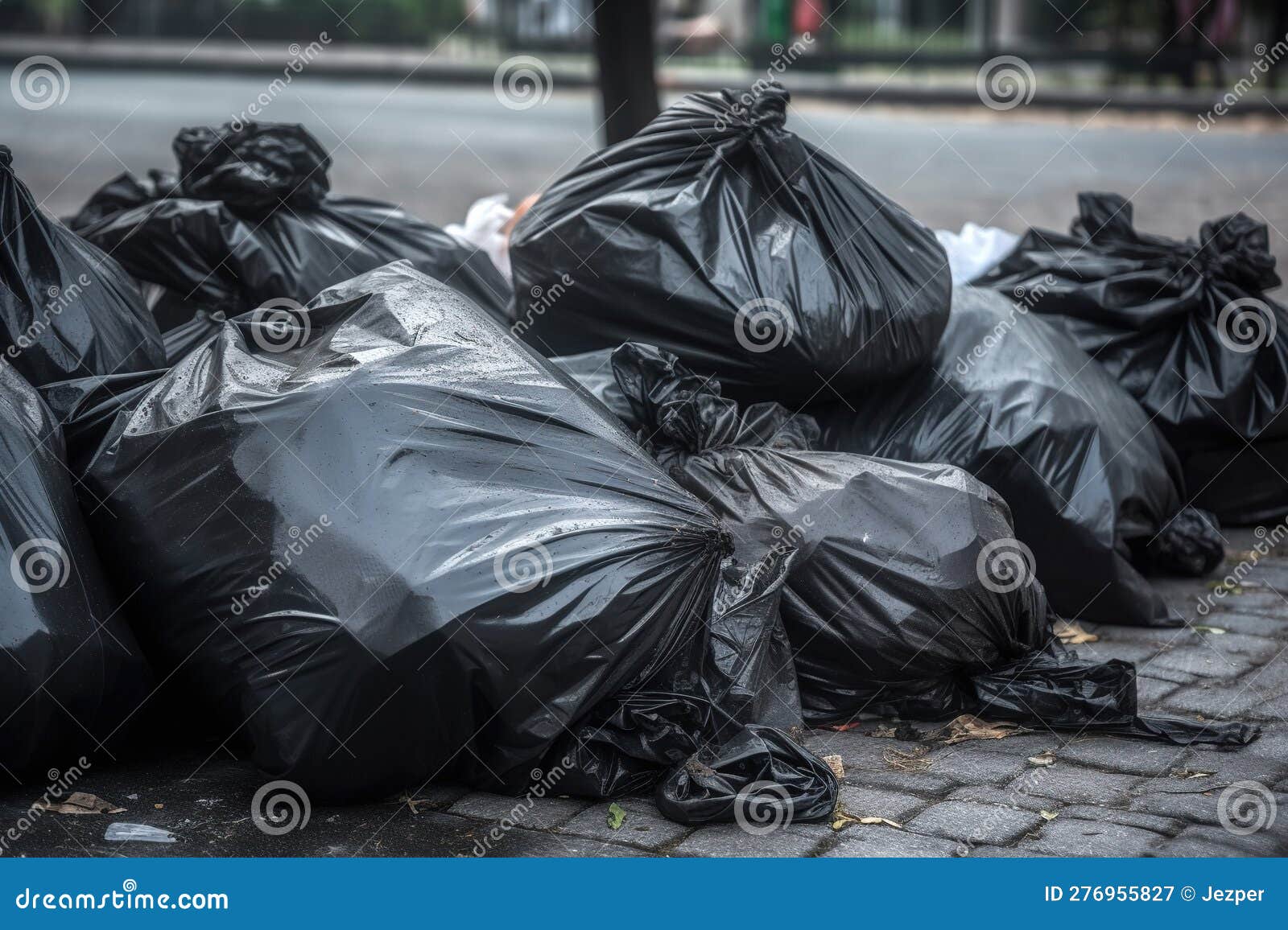 Garbage Bags on the Street Sidewalk Stock Illustration - Illustration ...