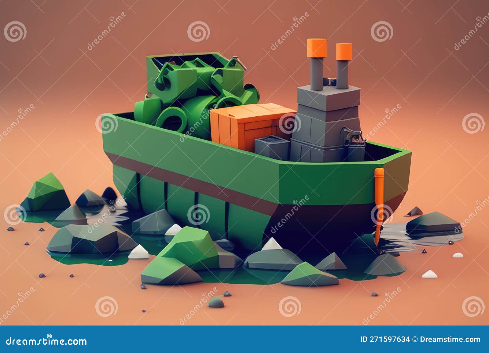 Garbage Barge, With View Of Ocean, And Plastic Bottles Floating On The ...