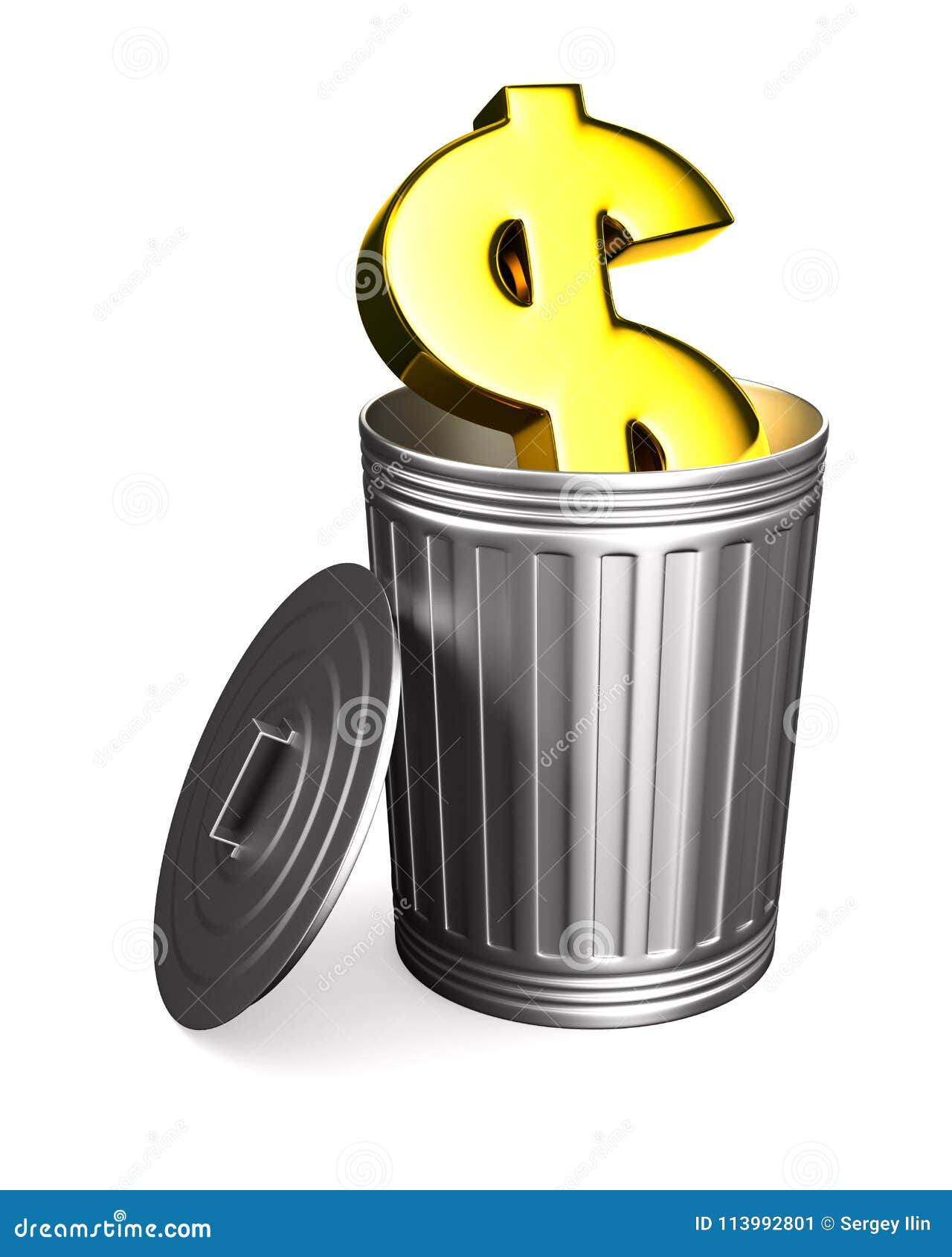 Garbage Basket with Sign Dollar on White Background. Isolated 3D ...