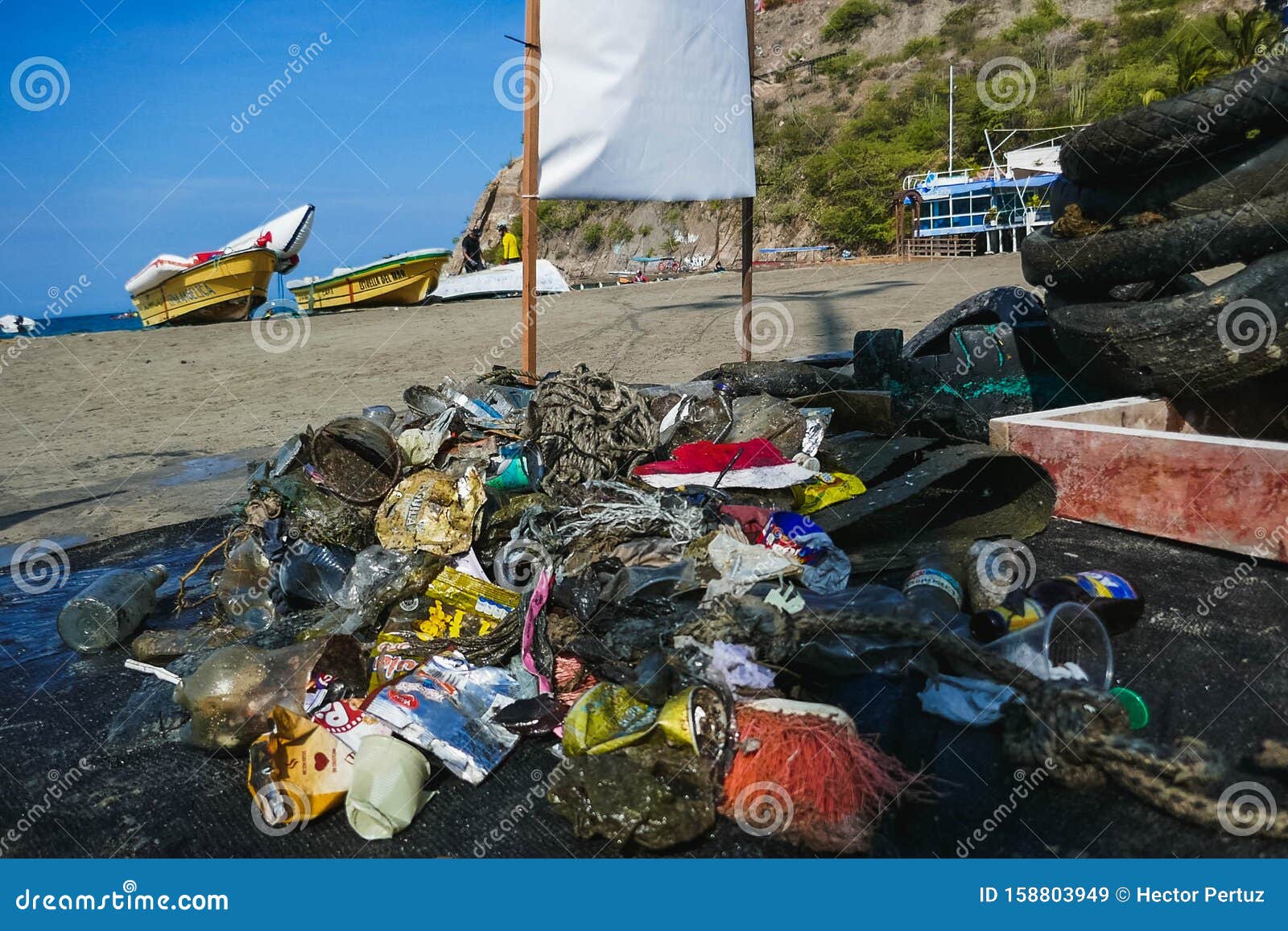 Garbage on the beach editorial stock image. Image of ecology - 158803949