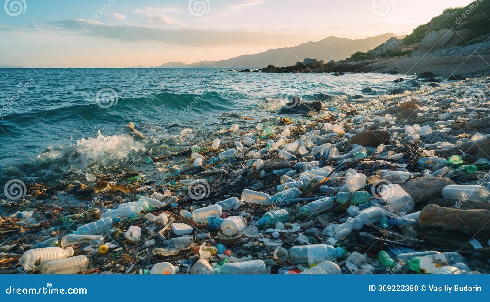 Garbage on Beach, Environmental Pollution in Bali Indonesia. Drops of ...