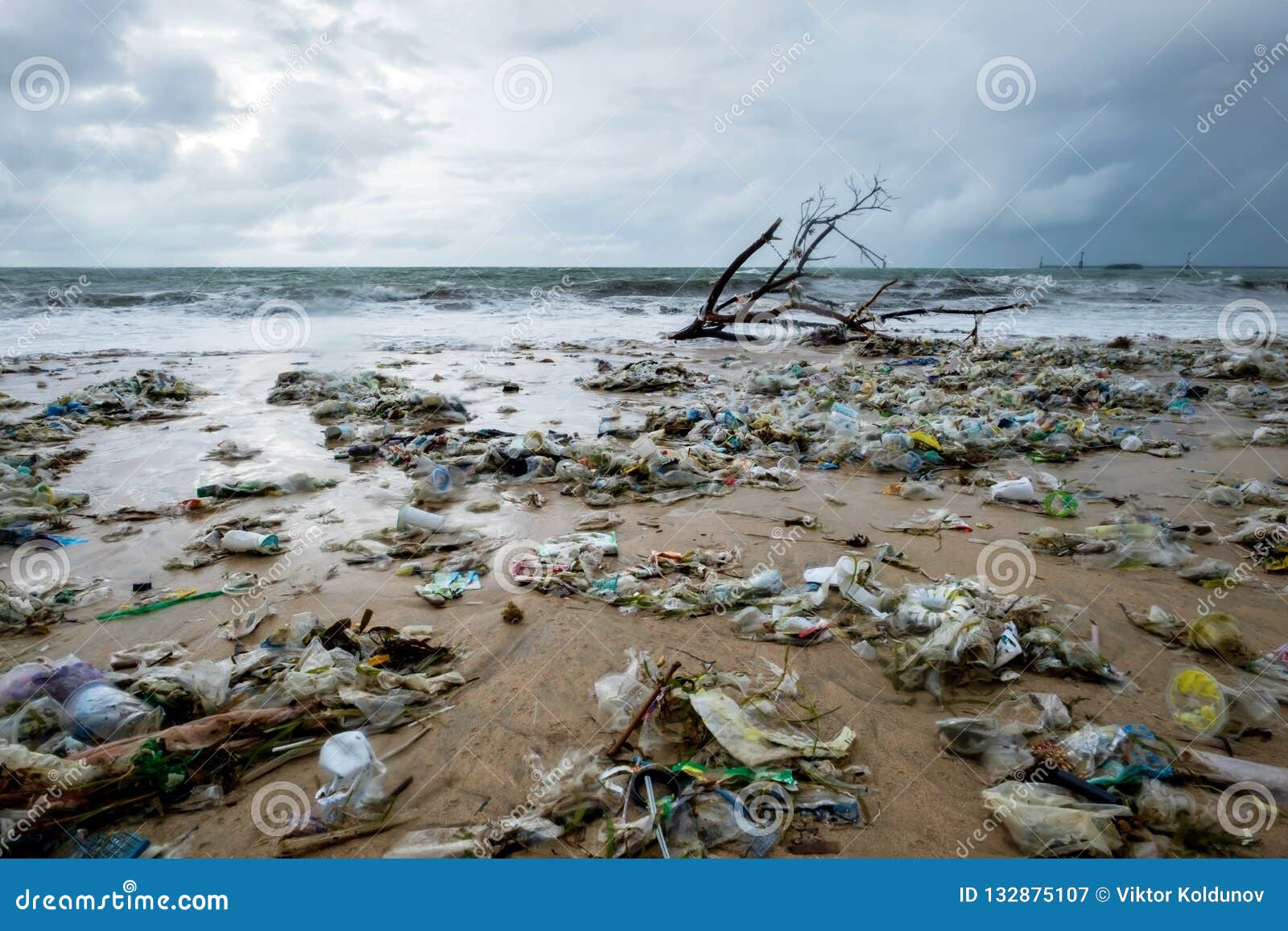 Garbage on Beach, Environmental Pollution in Bali Indonesia. Stock ...