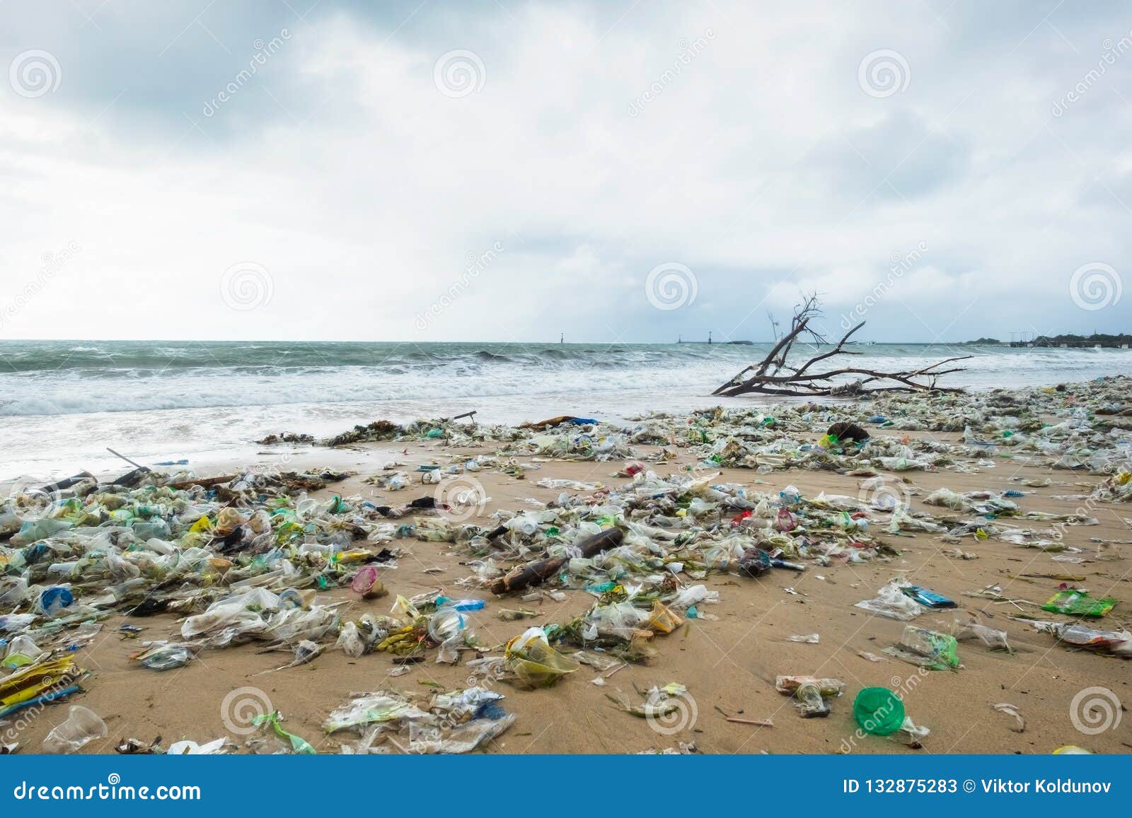 Garbage on Beach, Environmental Pollution in Bali Indonesia. Stock ...