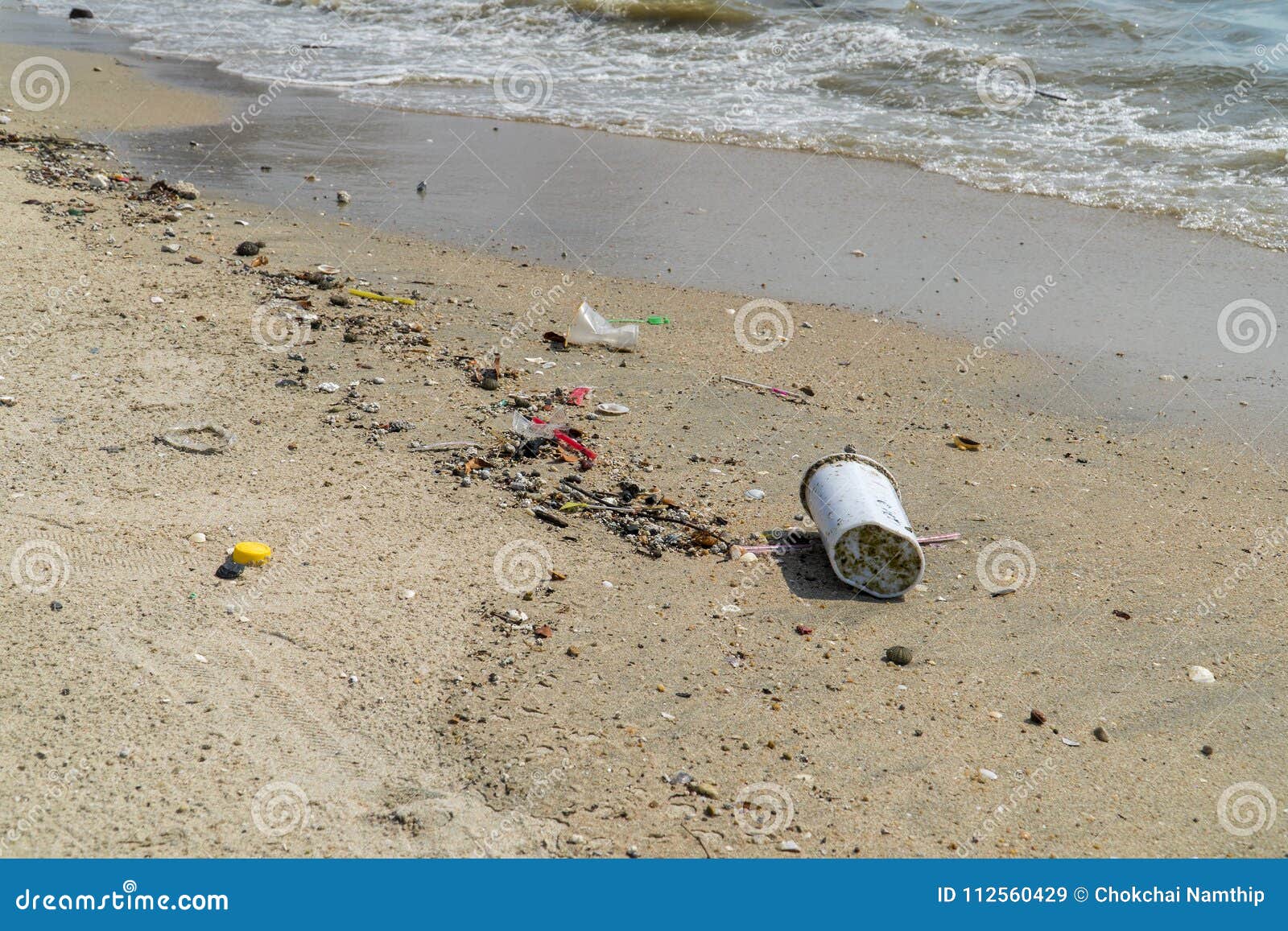 Garbage on a Beach Left of Tropical Sea. Stock Image - Image of ...