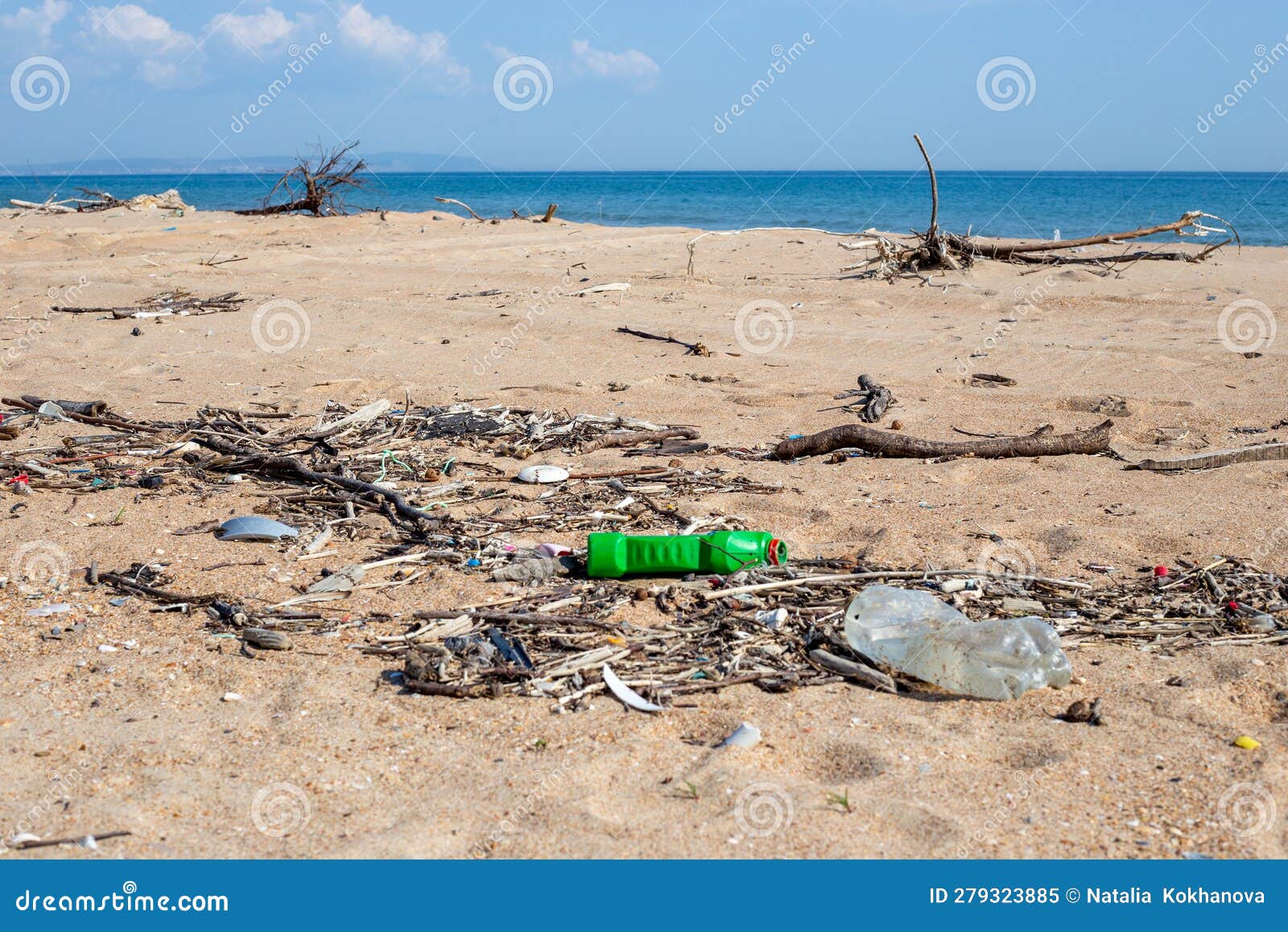 Garbage on the Beach. Plastic Garbage Was Carried Out by a Wave on a ...
