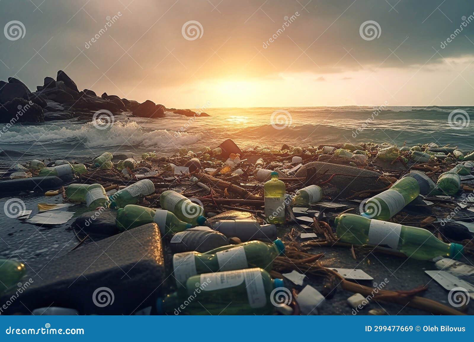 Garbage on the Beach at Sunset. Stock Image - Image of problem ...