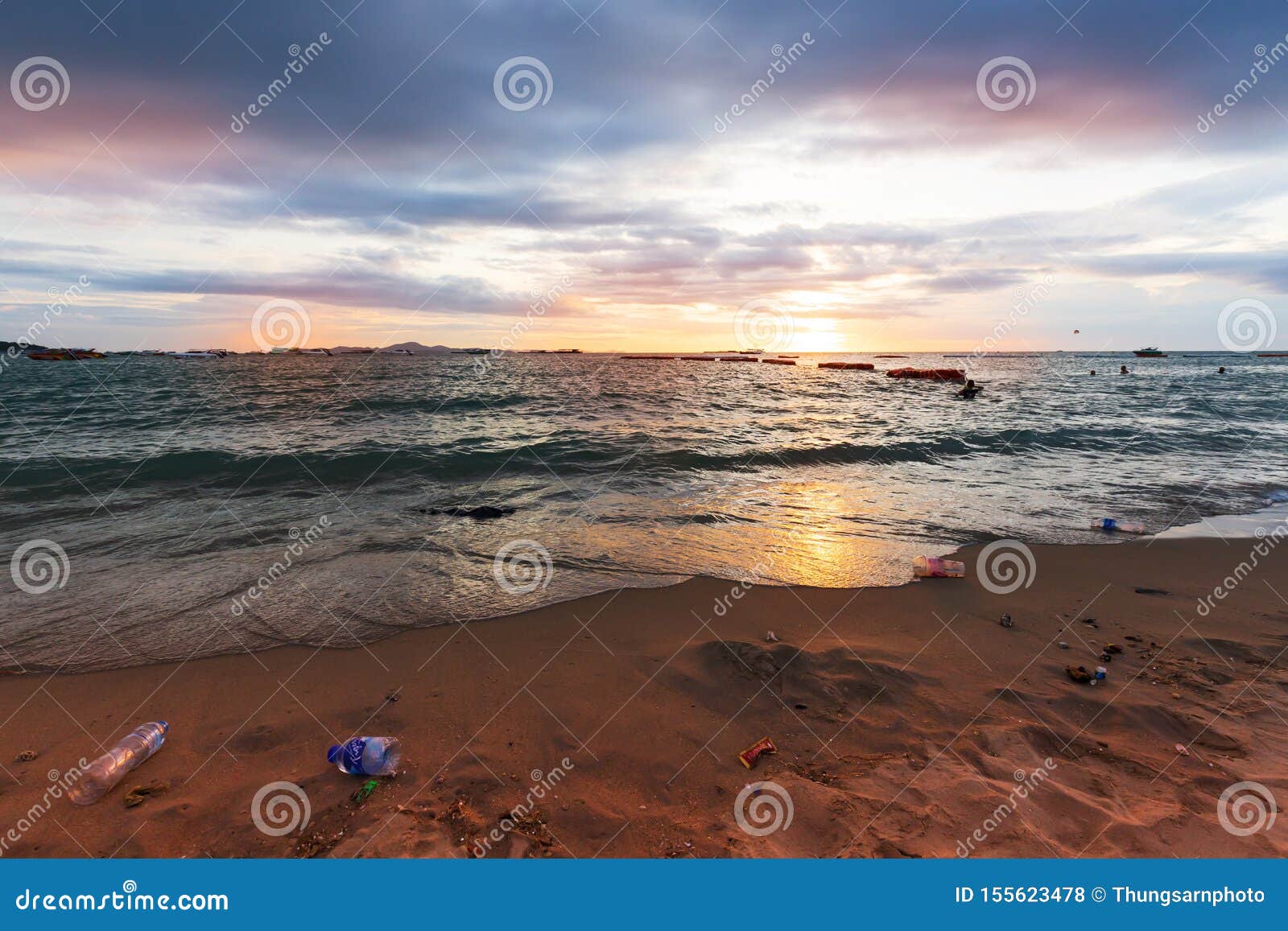 Garbage on the Beach in Sunset Light Editorial Stock Photo - Image of ...