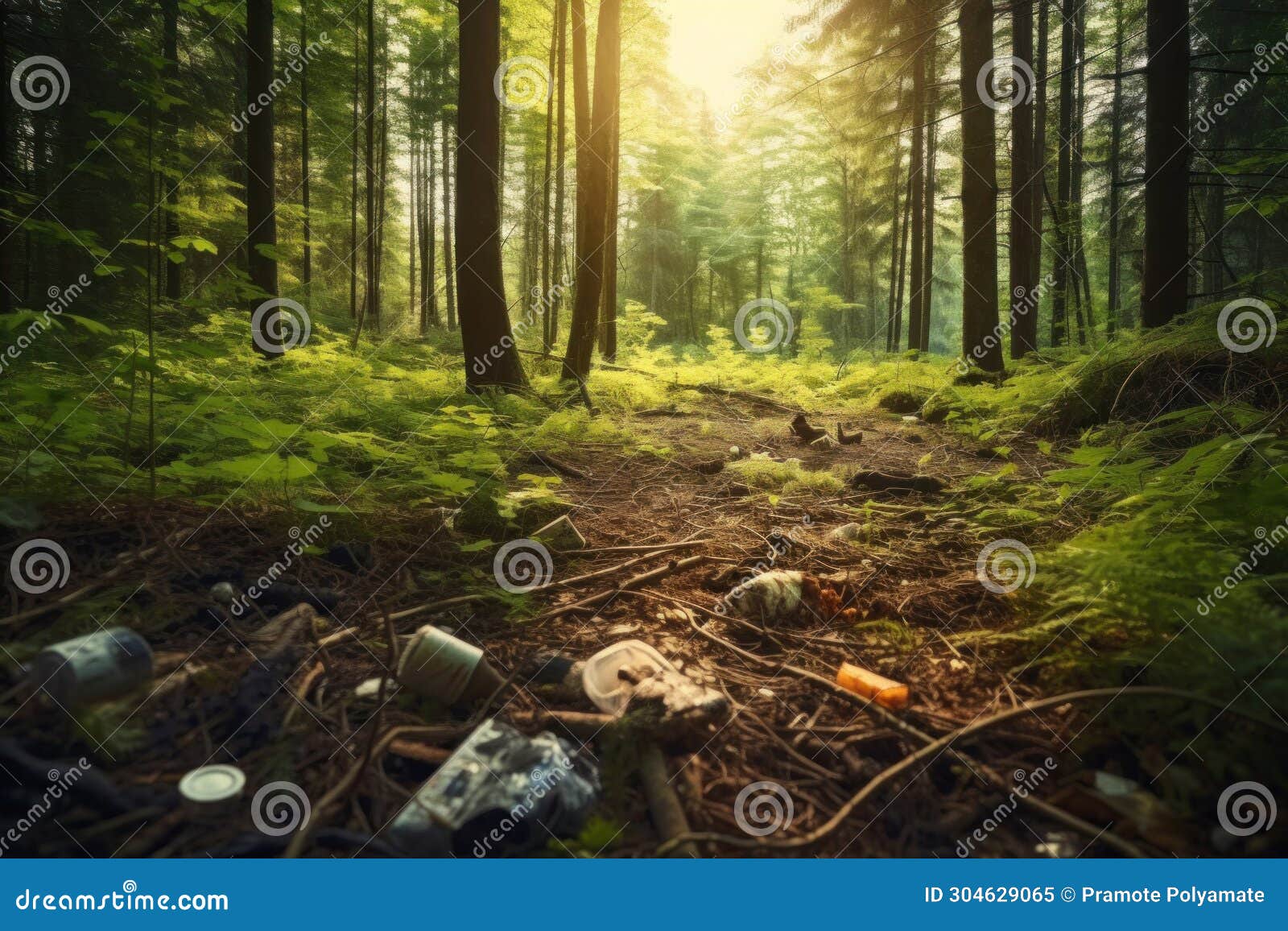 Garbage in Beautiful Forest. Destroyed Nature Stock Illustration ...