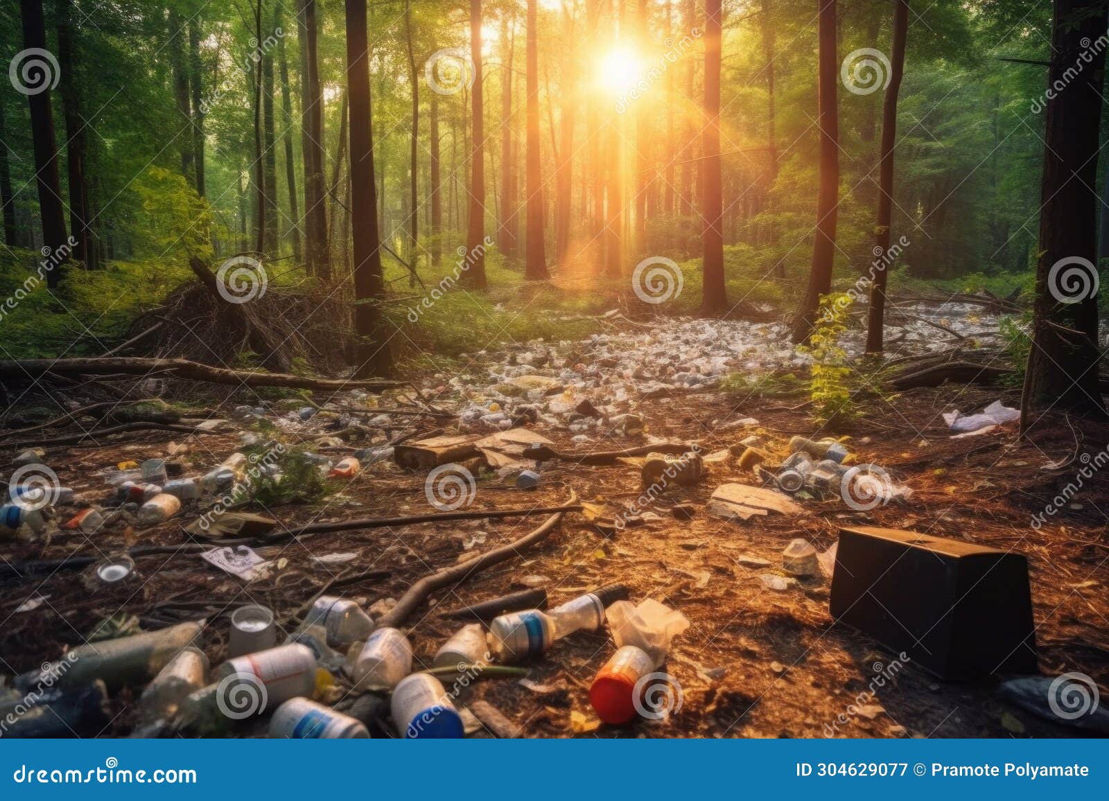 Garbage in Beautiful Forest. Destroyed Nature Stock Image - Image of ...