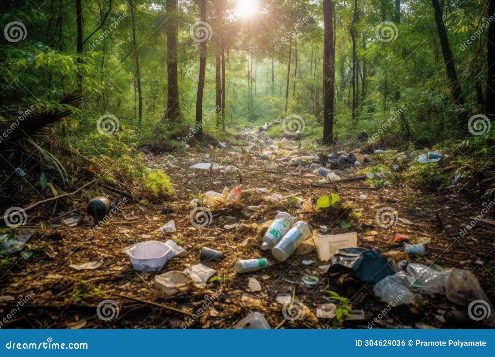 Garbage in Beautiful Forest. Destroyed Nature Stock Photo - Image of ...