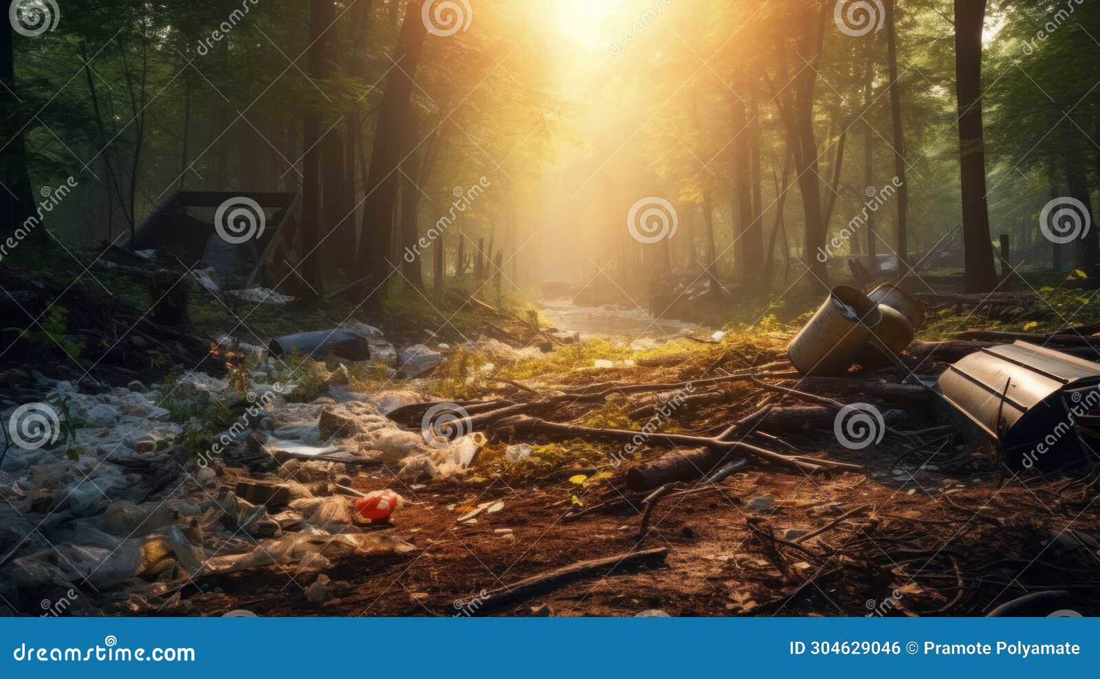 Garbage in Beautiful Forest. Destroyed Nature Stock Photo - Image of ...