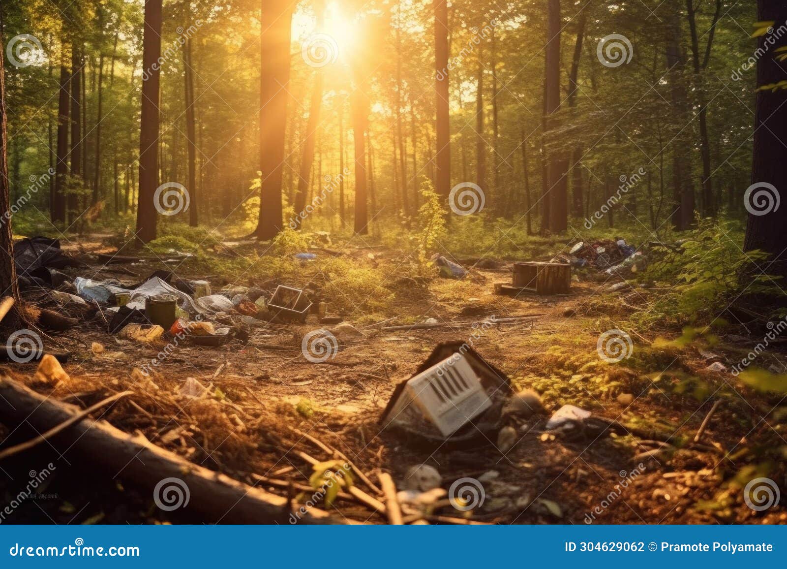 Garbage in Beautiful Forest. Destroyed Nature Stock Photo - Image of ...