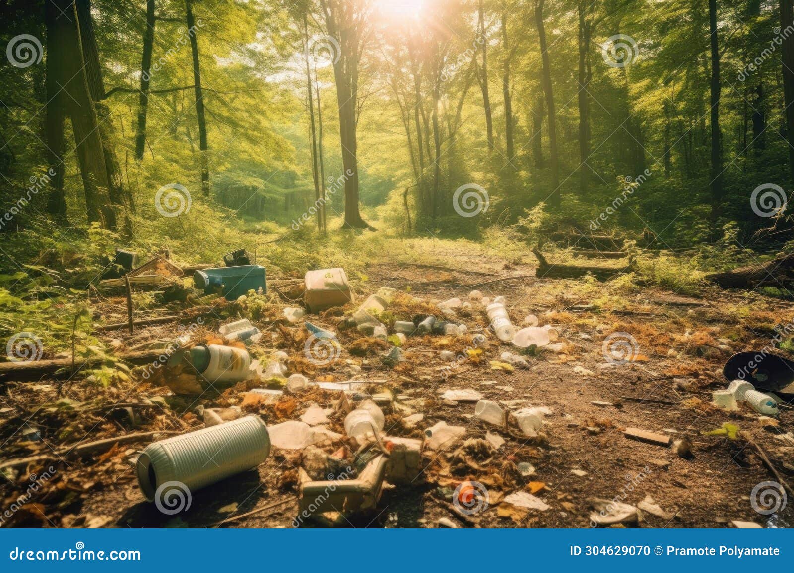 Garbage in Beautiful Forest. Destroyed Nature Stock Photo - Image of ...