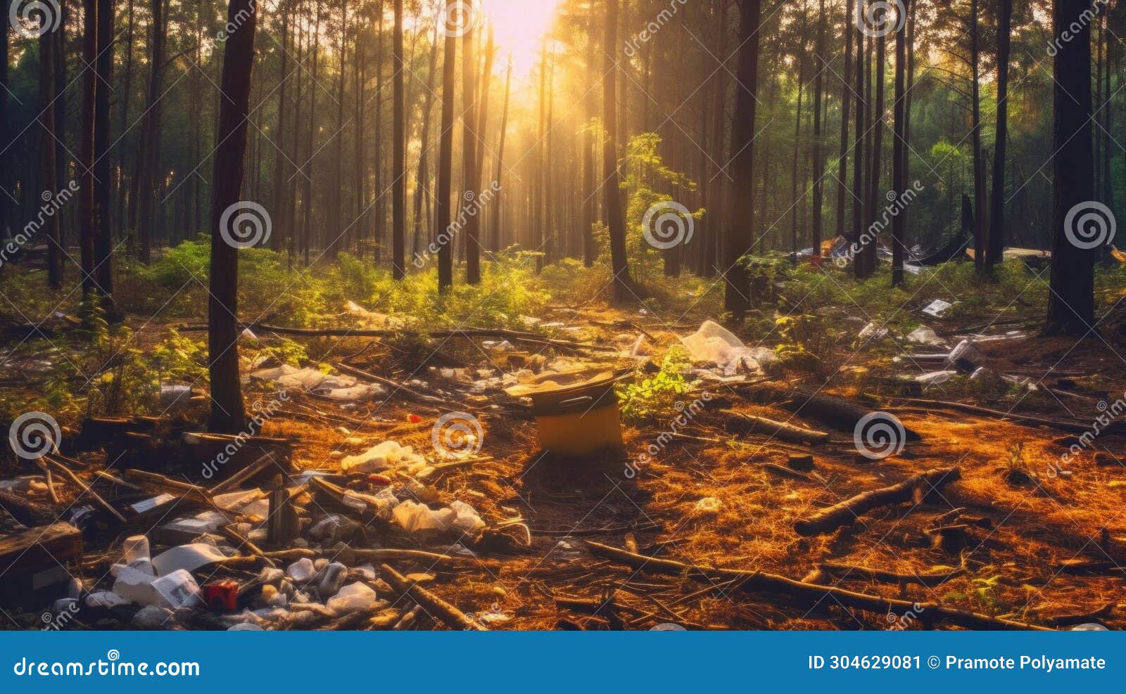 Garbage in Beautiful Forest. Destroyed Nature Stock Image - Image of ...