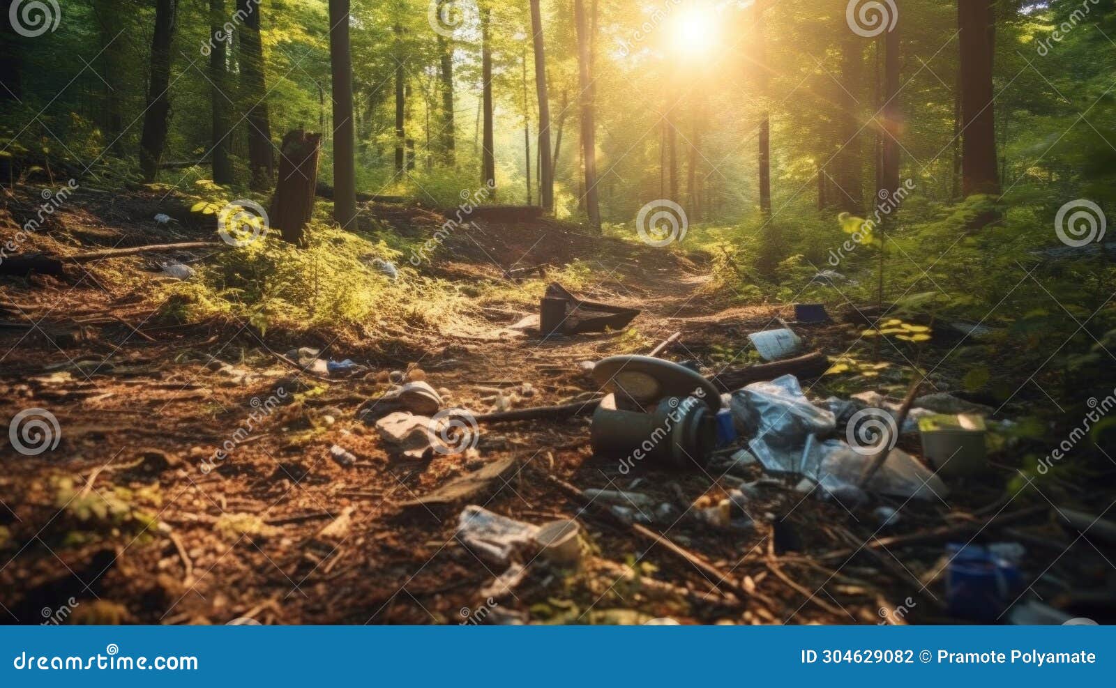 Garbage in Beautiful Forest. Destroyed Nature Stock Photo - Image of ...