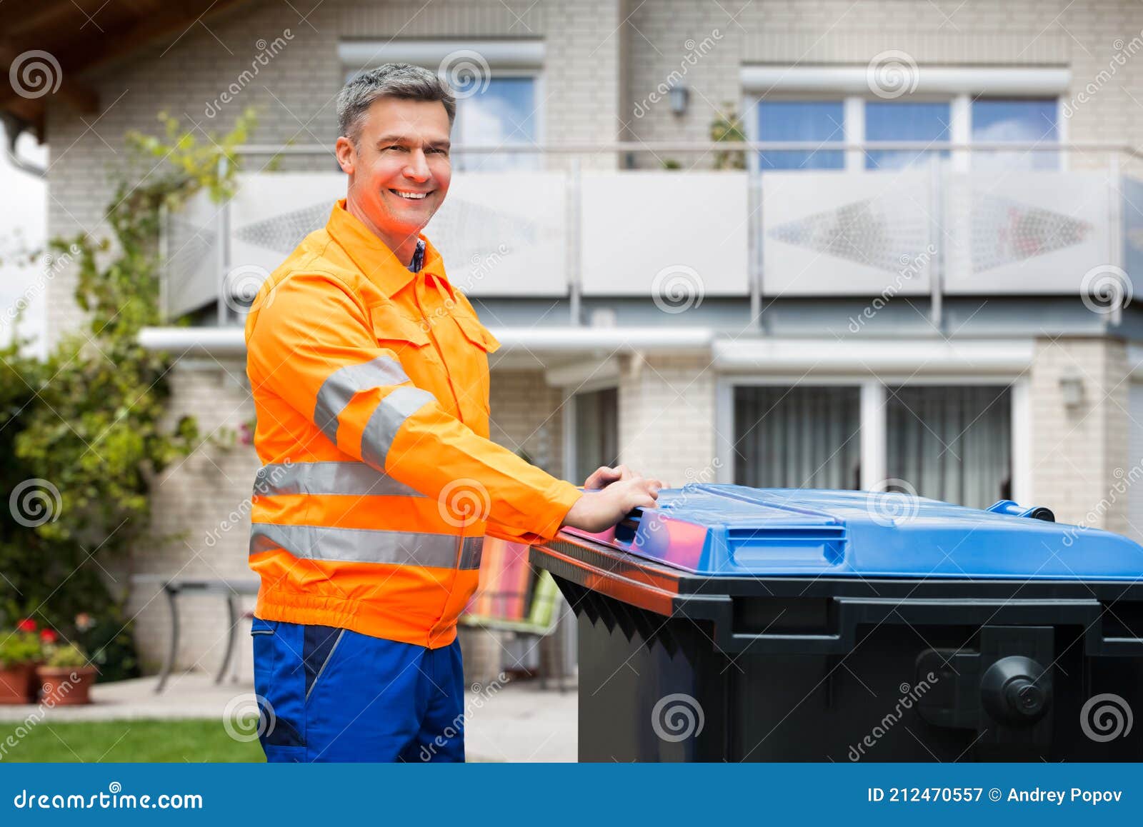 Garbage Bin Collection. Waste Collector with Rubbish Stock Image ...