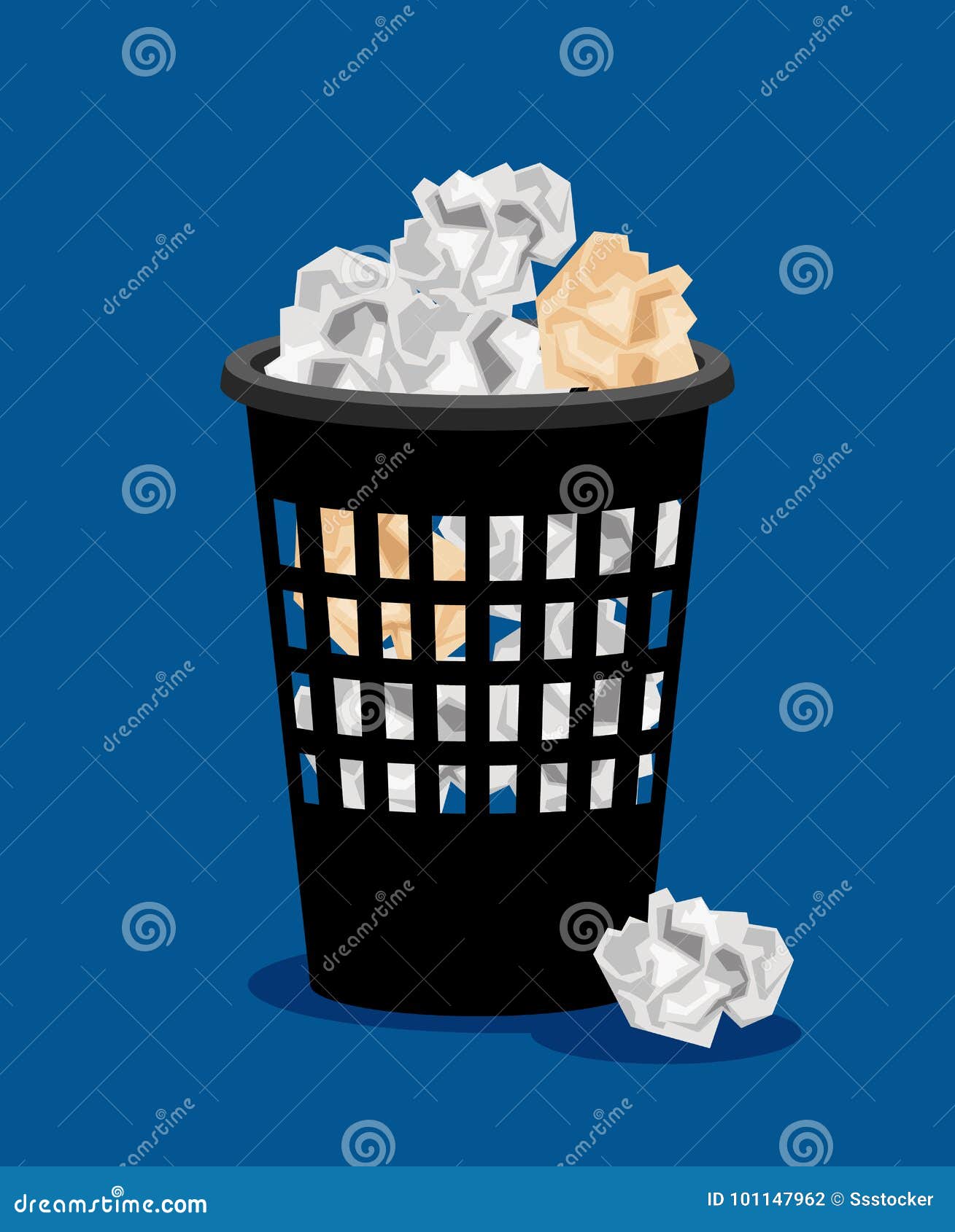 Garbage Bin and Crumpled Paper Vector Illustration Stock Vector ...