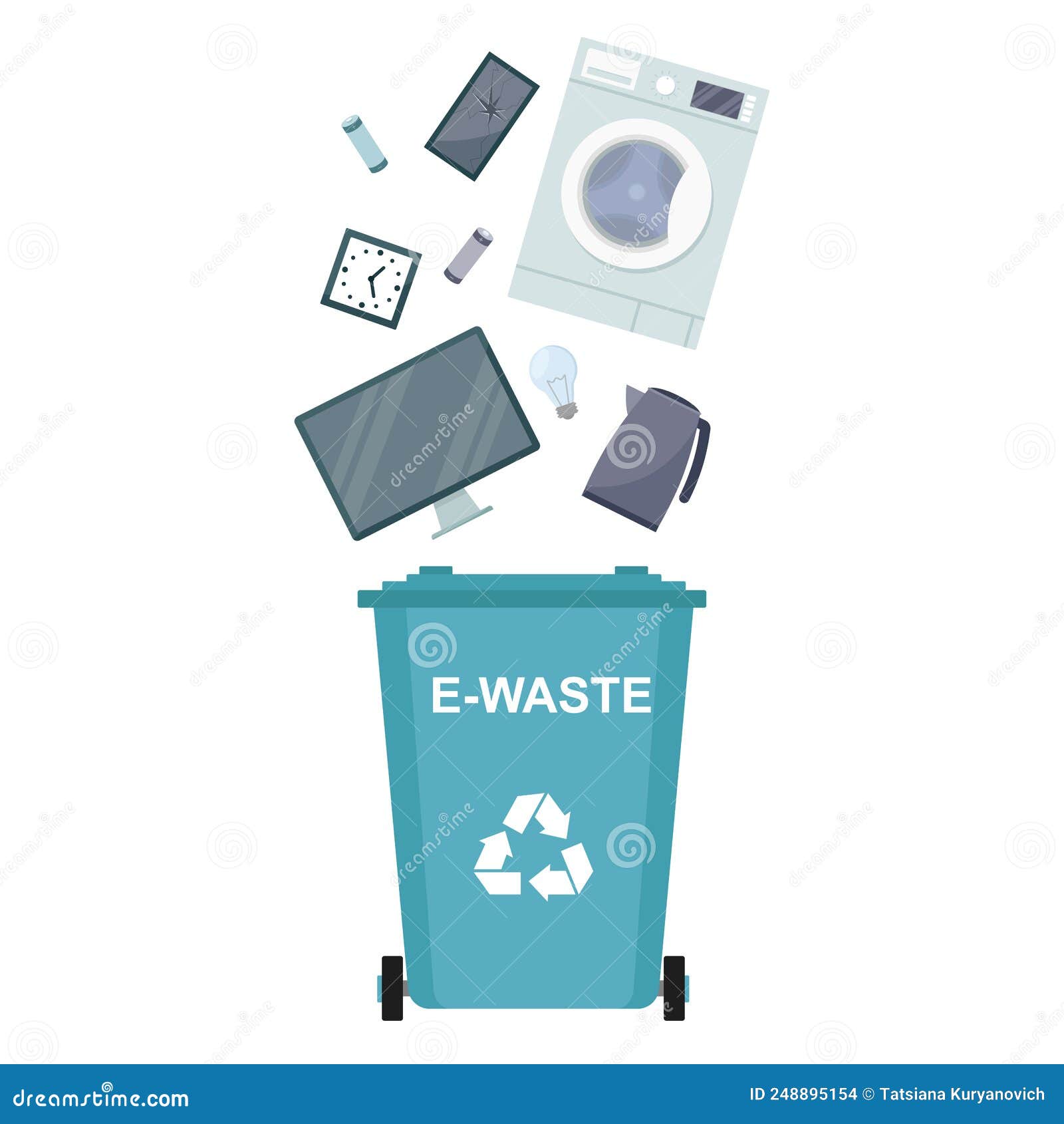 Garbage Bin with E-waste, Electronic Waste, Recycling Garbage, Vector ...