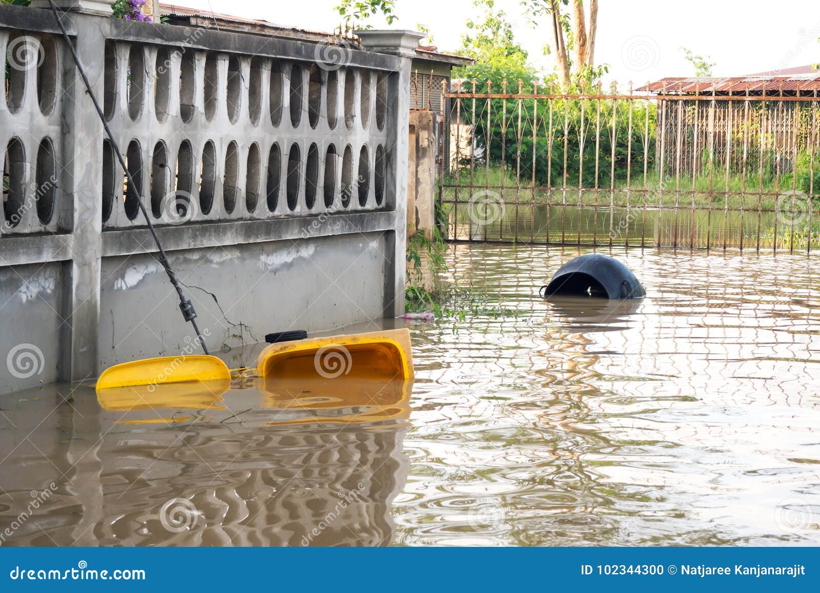 Garbage Bin Float. Flooding in Town Stock Photo - Image of asian ...