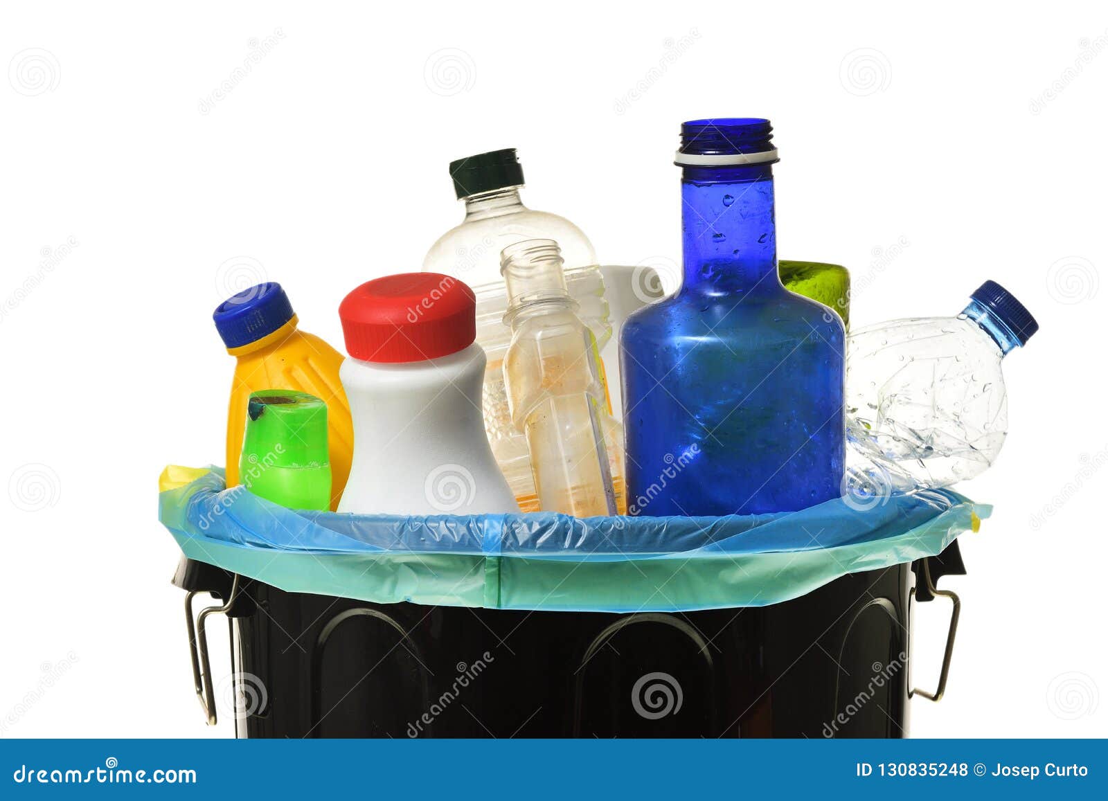 Garbage Bin Full of Bottles To Recycle on White Stock Photo - Image of ...