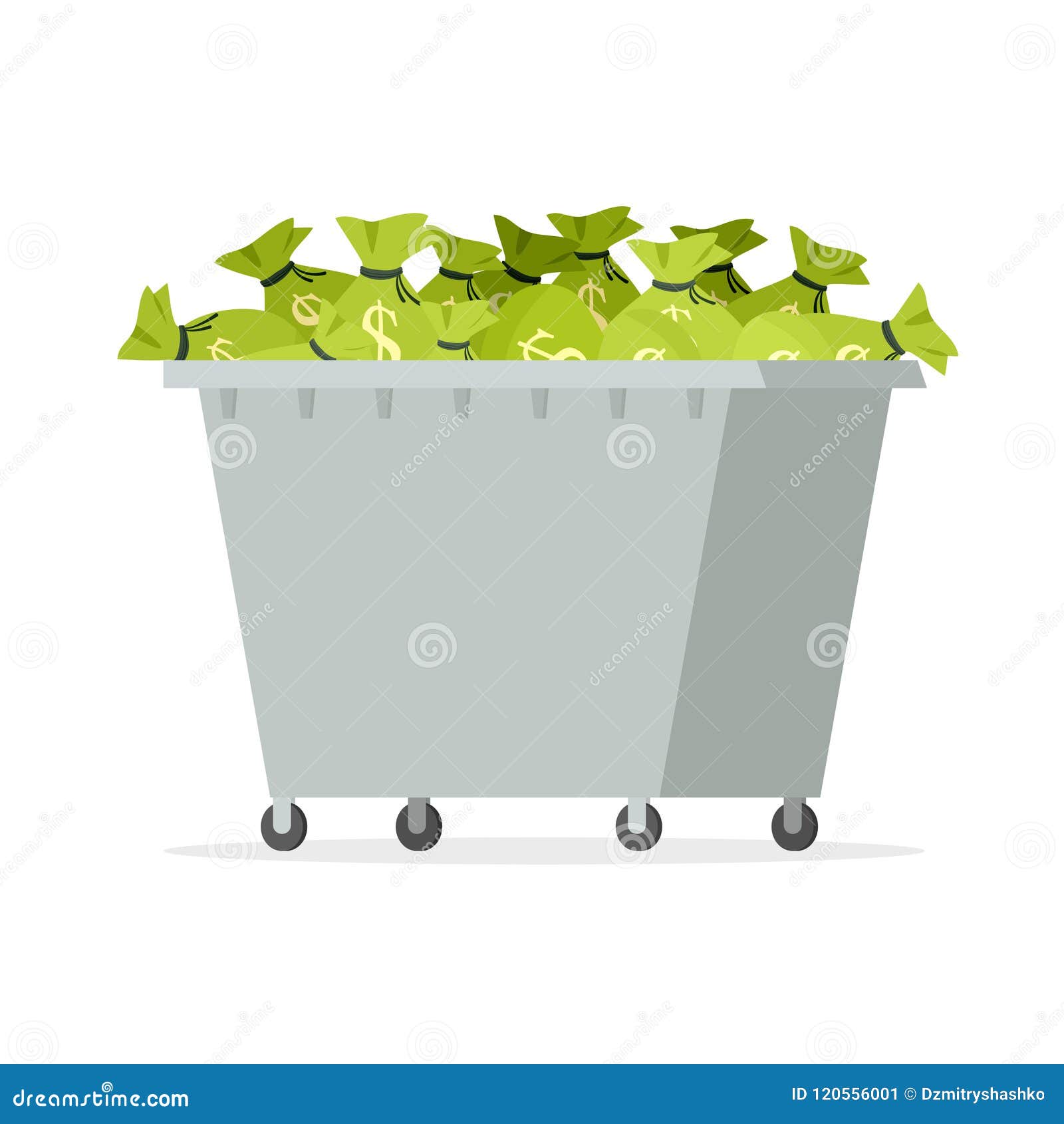 Garbage bin full of money stock vector. Illustration of concept - 120556001
