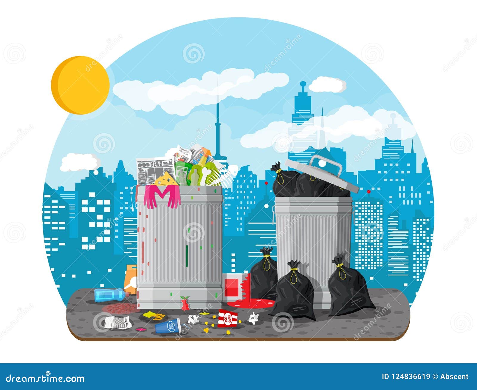 Garbage Bin Full of Trash. Overflowing Container Stock Vector ...