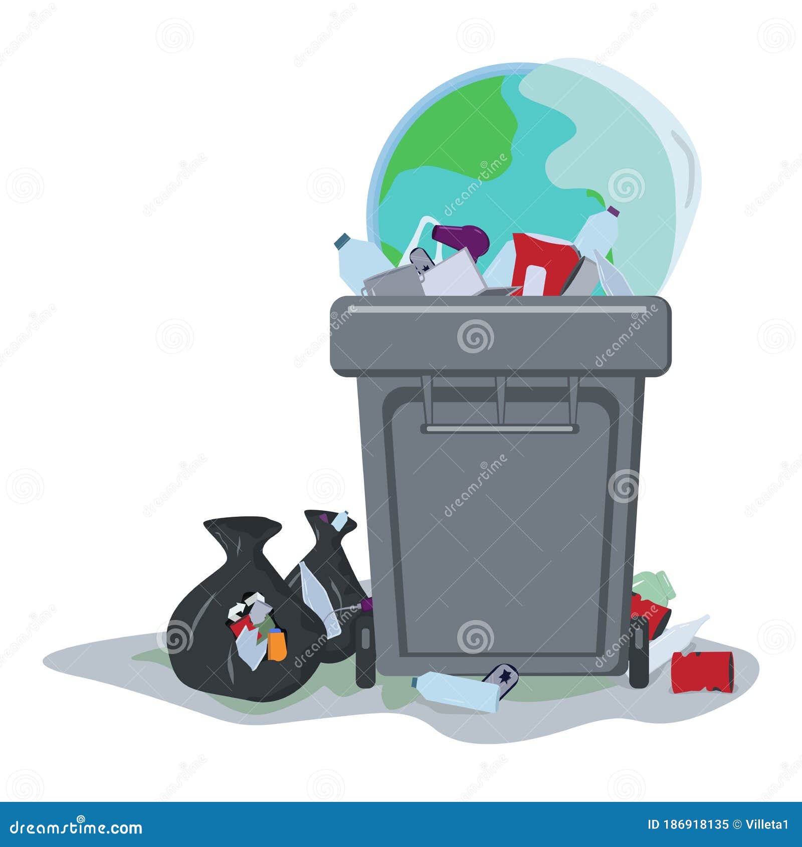Garbage Bin Full of Waste. Enviromental Problems and Pollution Concept. Polluted Earth in a ...