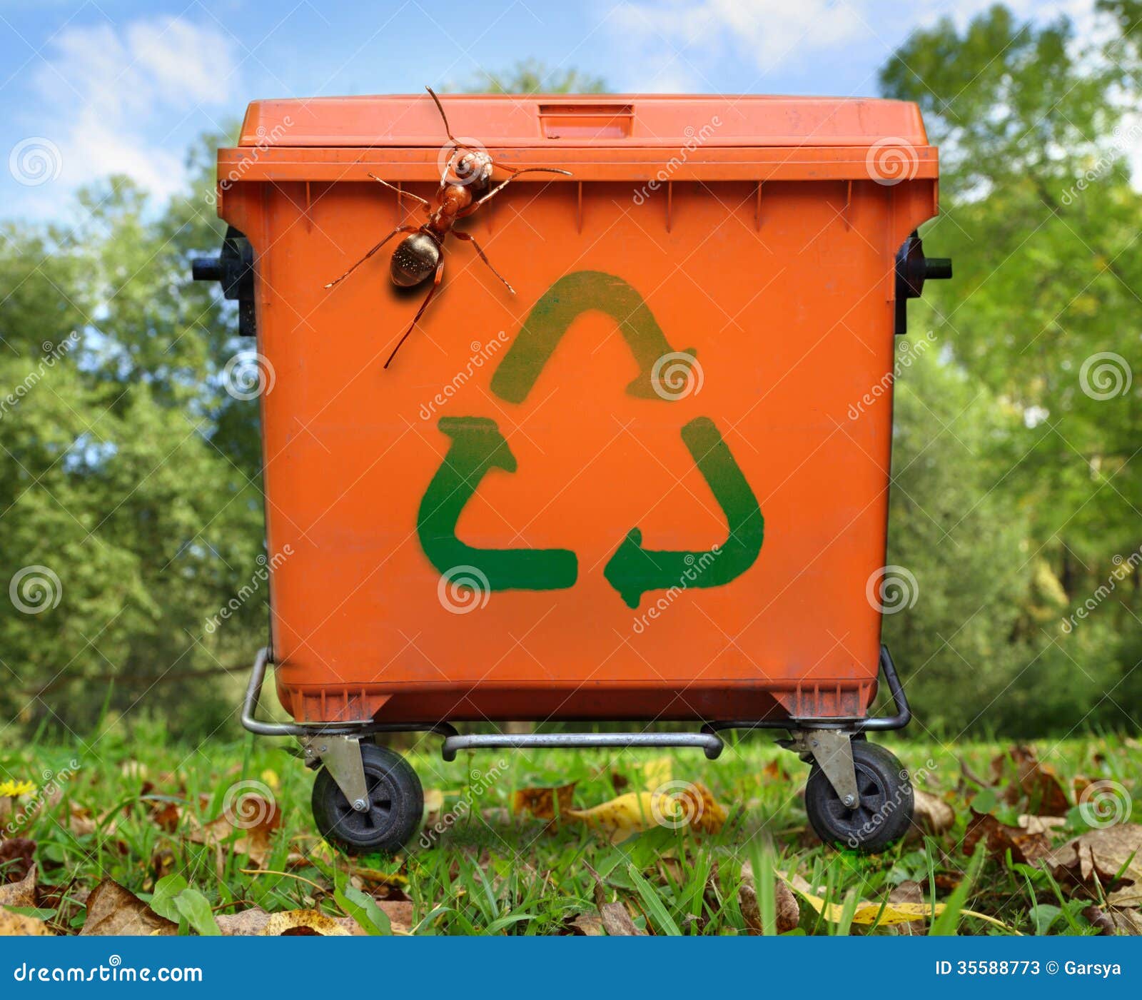 Garbage bin and large ant stock image. Image of pollution - 35588773