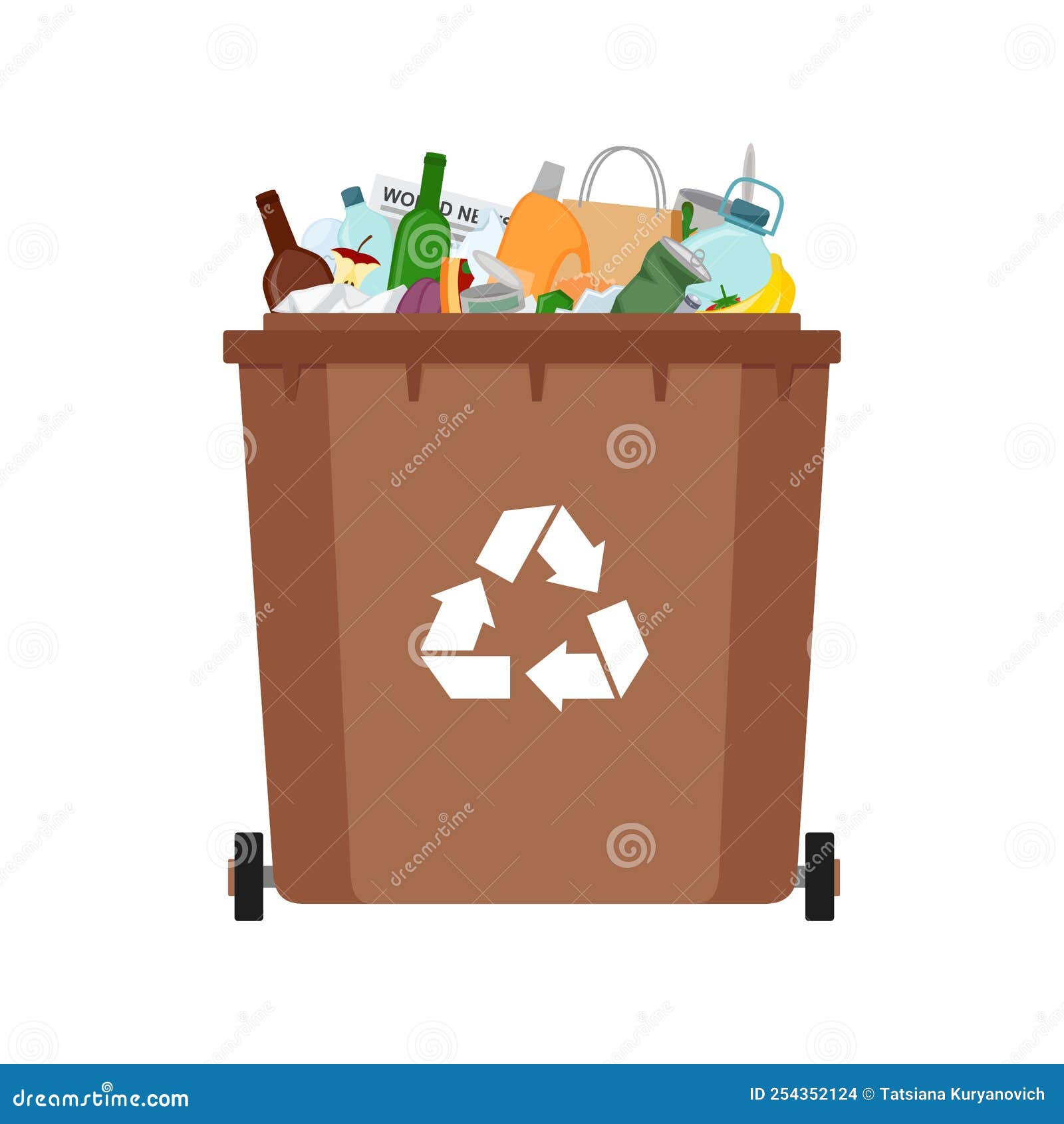 Garbage Bin with Mixed Waste. Trash Container with Unsorted Mixed ...