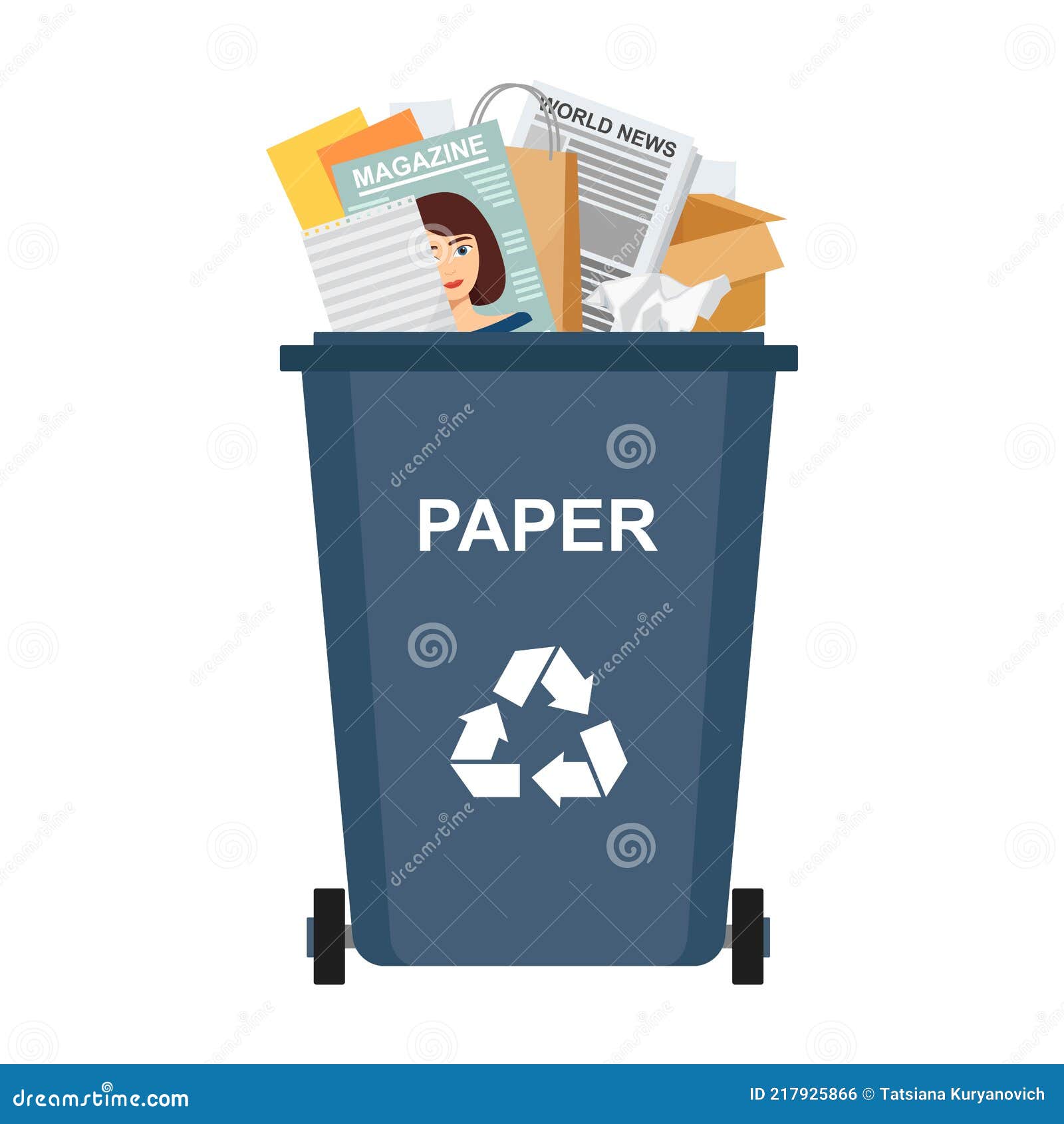 Garbage Bin with Paper Waste, Recycling Garbage, Vector Illustration ...