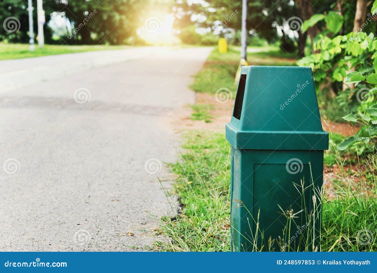 Garbage Bin on the Roadside in the Park Stock Image - Image of rubbish ...